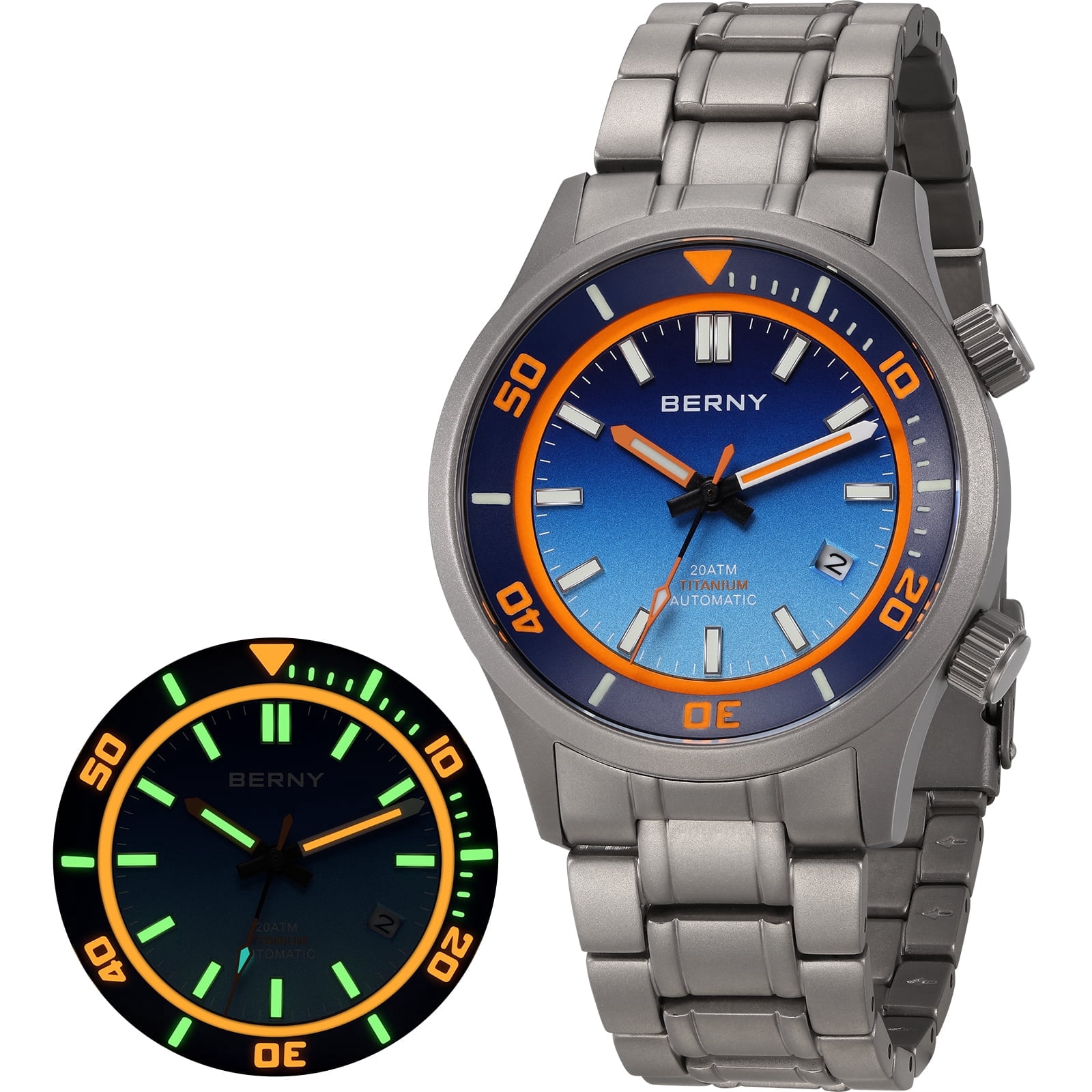 BERNY Automatic Dive Watches for Men, Sport Casual 20ATM Waterproof ...