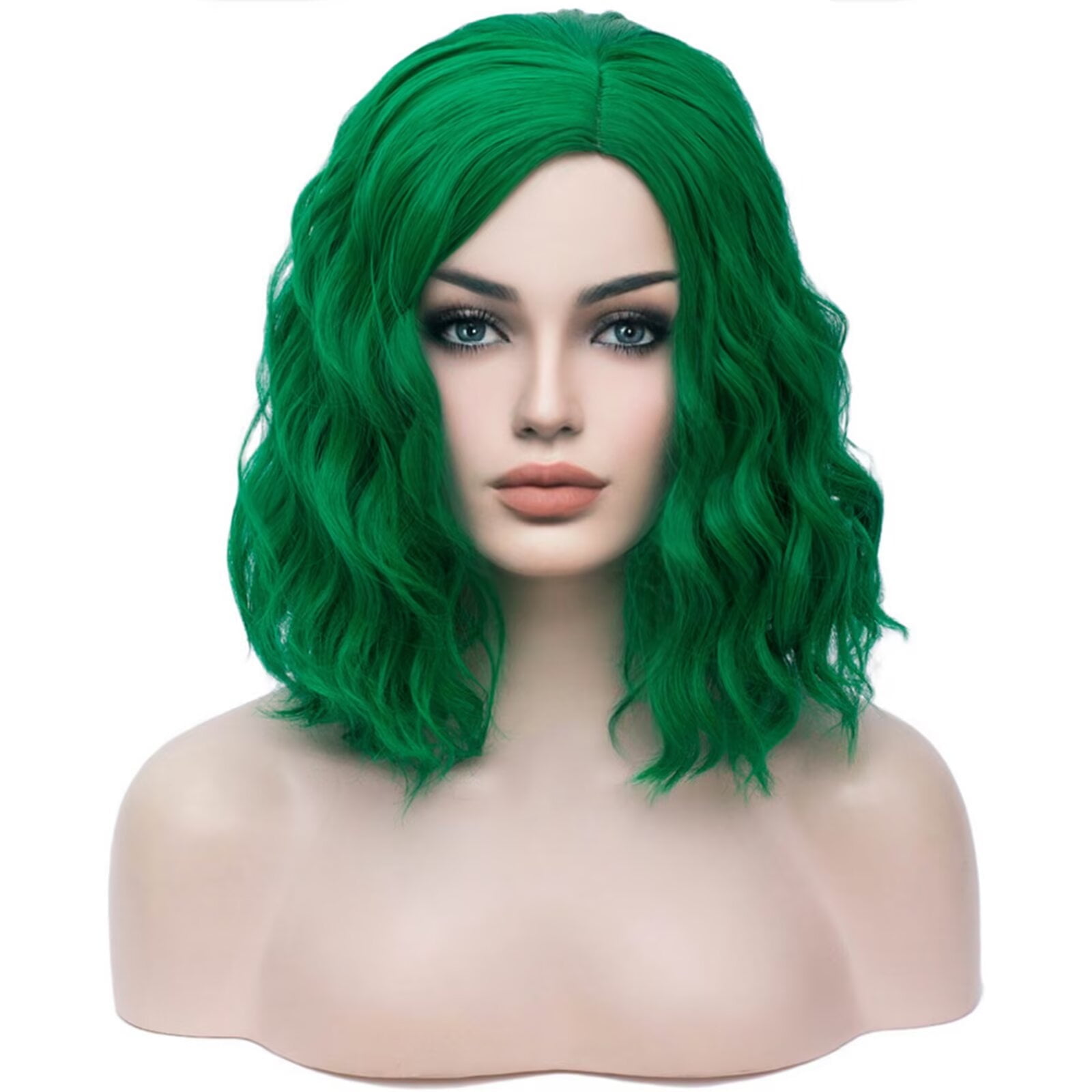 BERON Green Short Curly Wavy Hair Wig for Women Girls Dark GreenSide ...