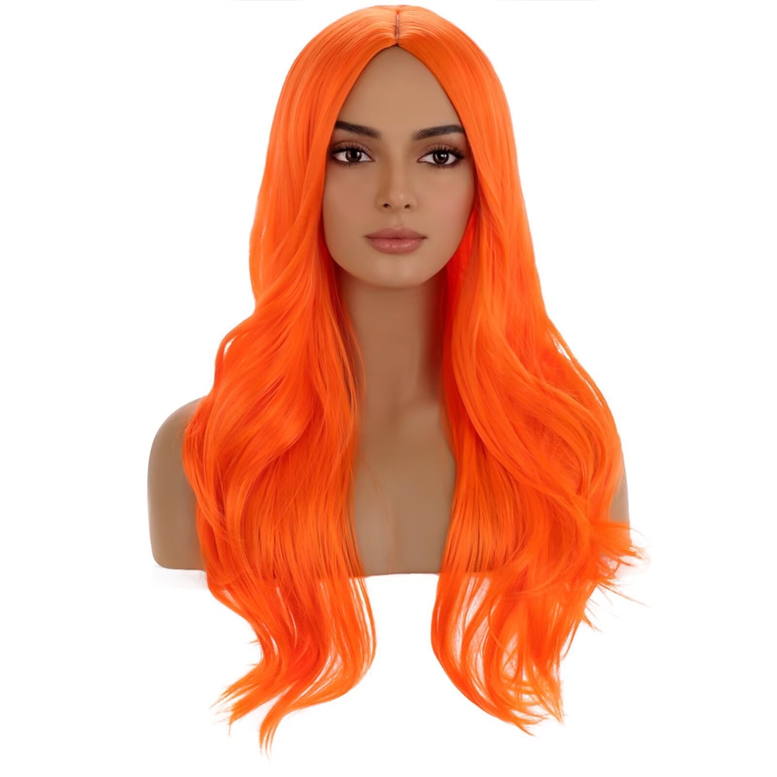 BERON Orange Long Curly Wave Wig for Women Girls Wavy Hair Heat ...