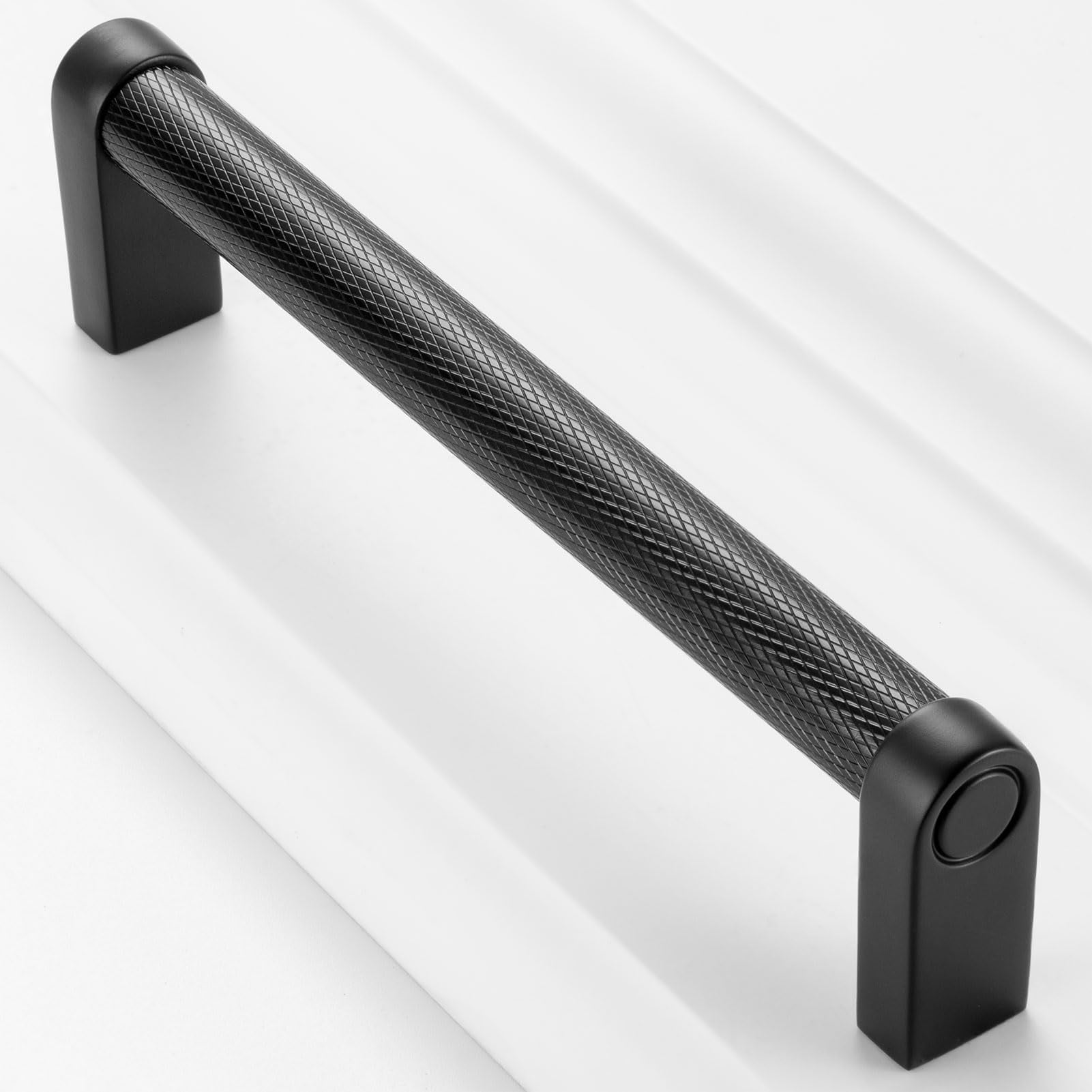 BEROSSA Black Cabinet Pulls, Knurled Bar Cabinet Handles, 5 Inch Screw ...