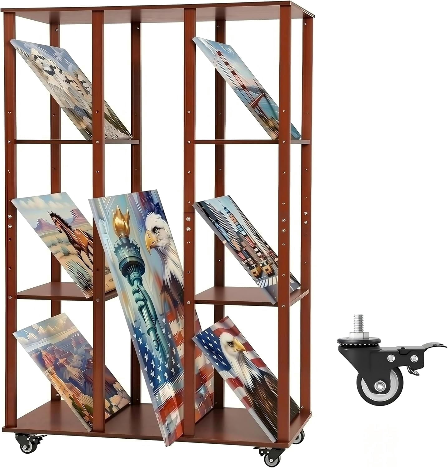 BERPET Wooden Art Storage Rack with Wheels, Adjustable Art Drying Rack ...