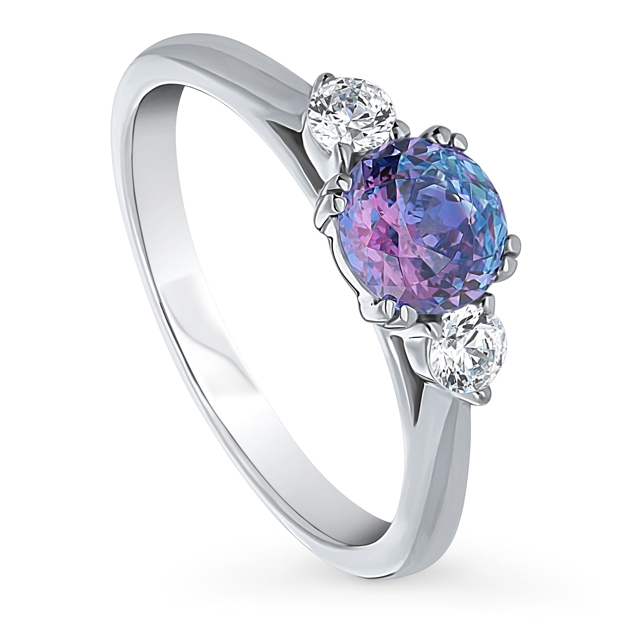 BERRICLE Sterling Silver 3-Stone Purple Aqua Round Cut Cubic Zirconia ...