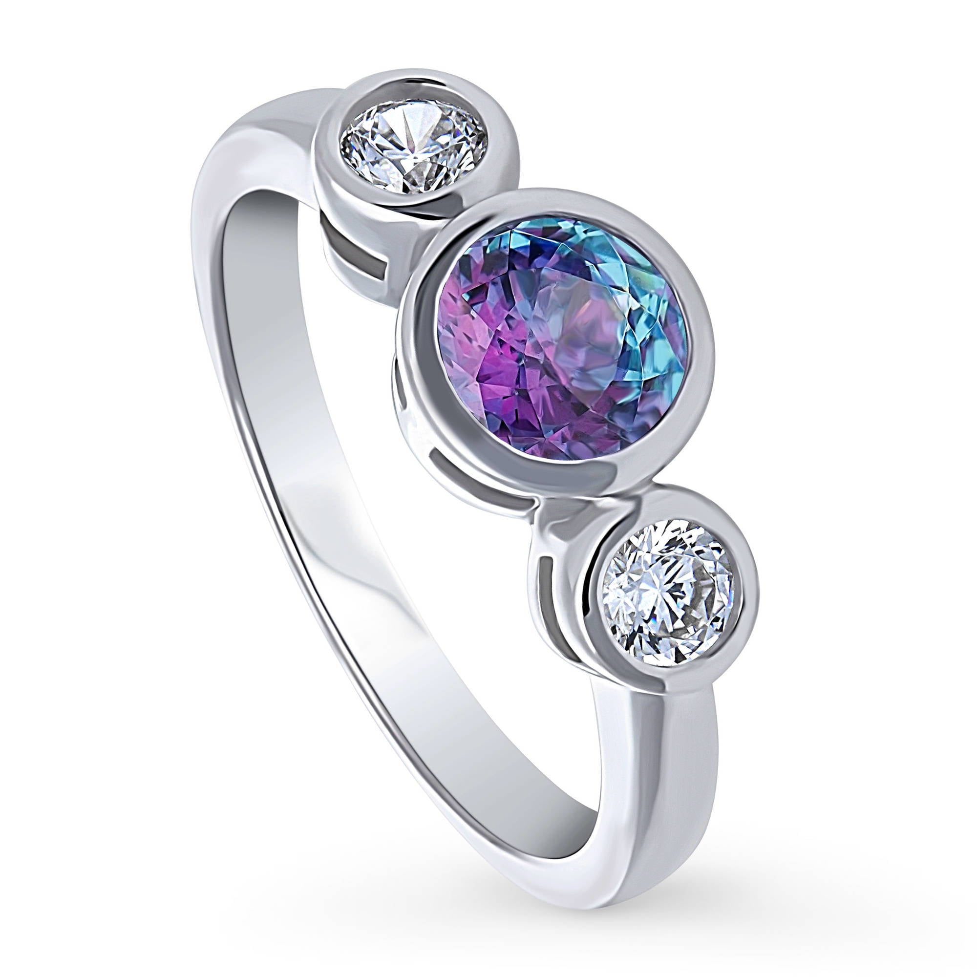 BERRICLE Sterling Silver 3-Stone Purple Aqua Round Cut Cubic Zirconia ...