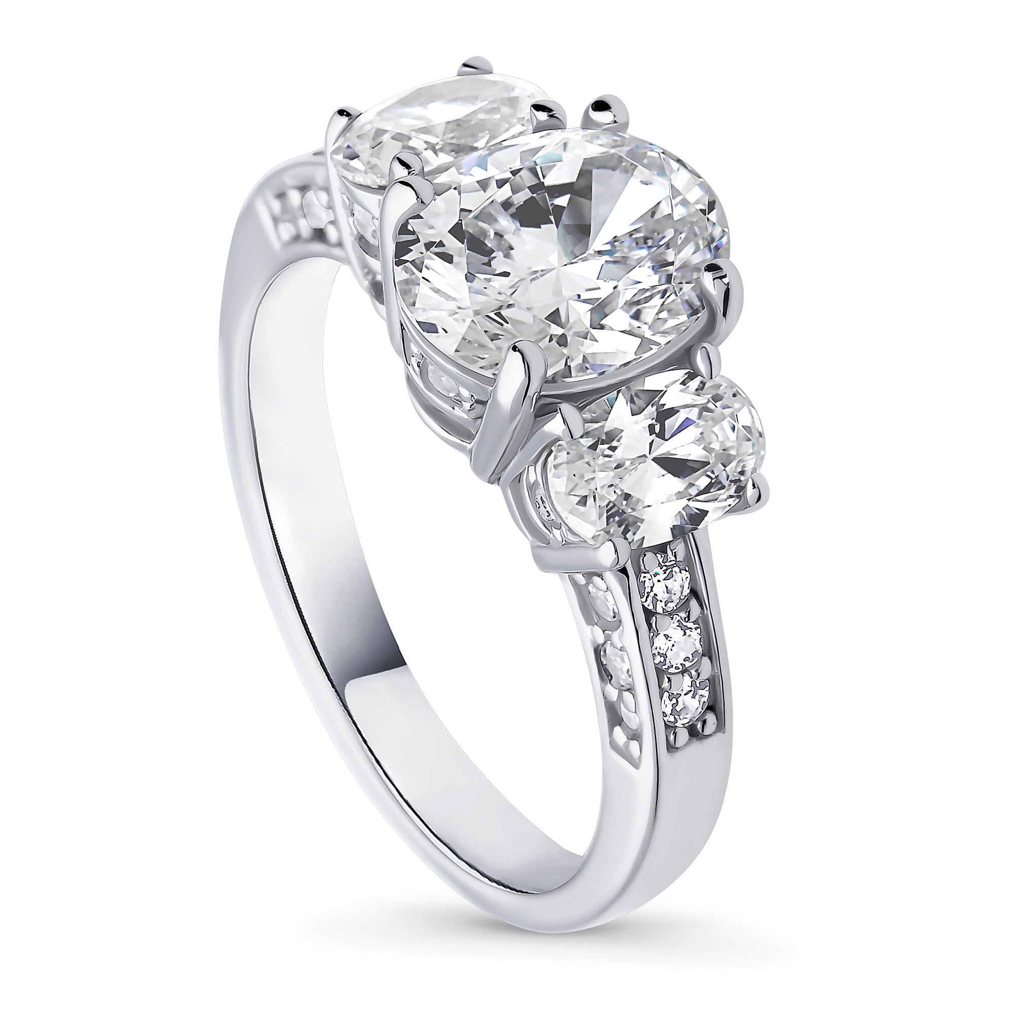 BERRICLE Sterling Silver 3-Stone Wedding Engagement Rings 1.8 Carat Oval Cut Cubic Zirconia CZ ...
