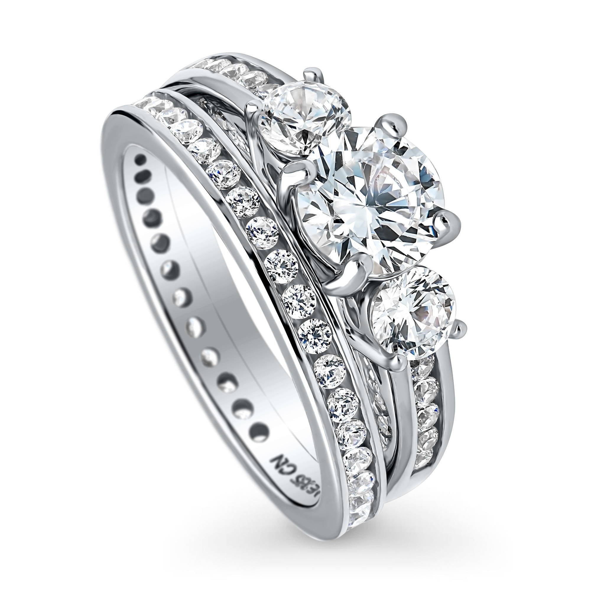 BERRICLE Sterling Silver 3-Stone Wedding Engagement Rings 1 Carat Round ...