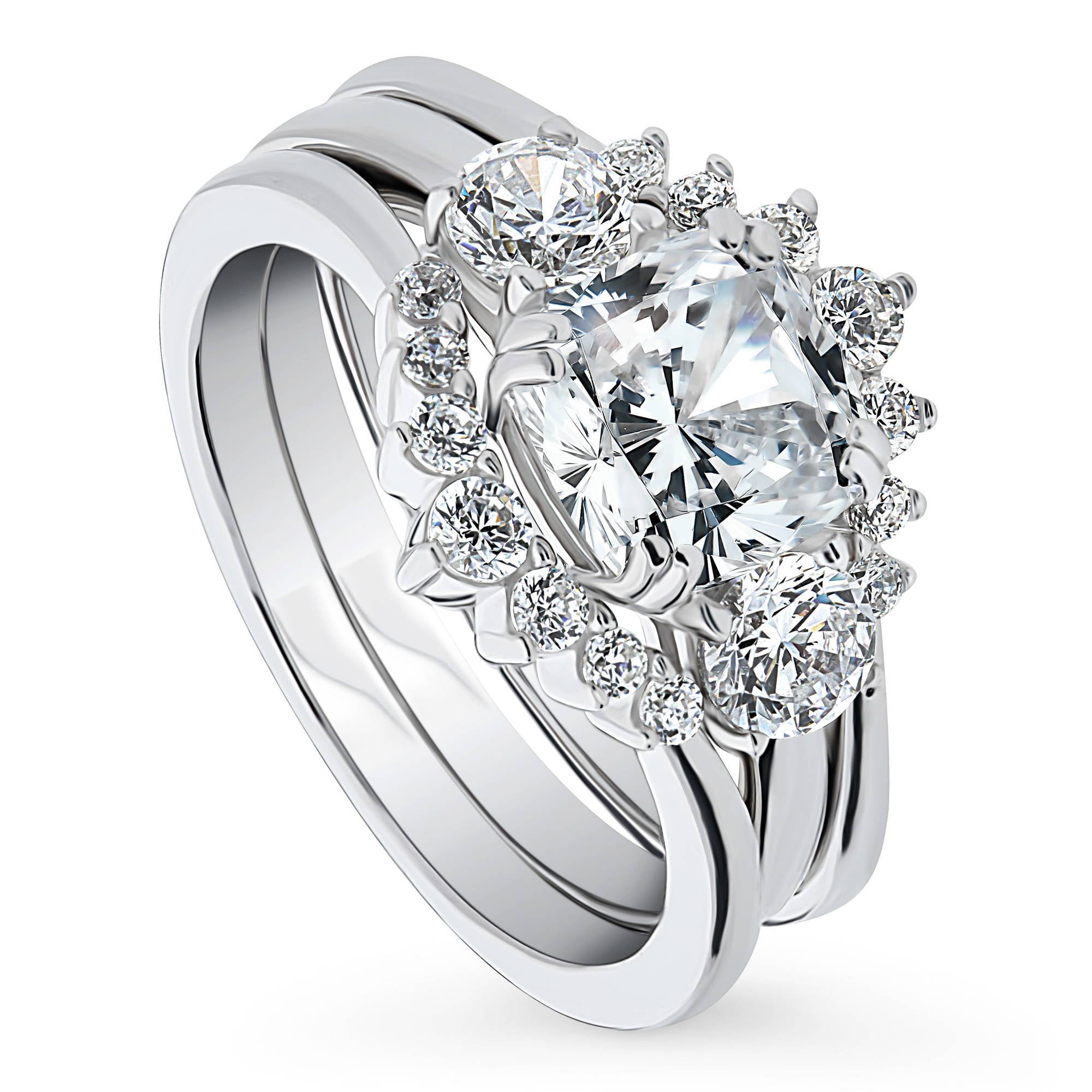 BERRICLE Sterling Silver 3-Stone Wedding Engagement Rings 2 Carat ...