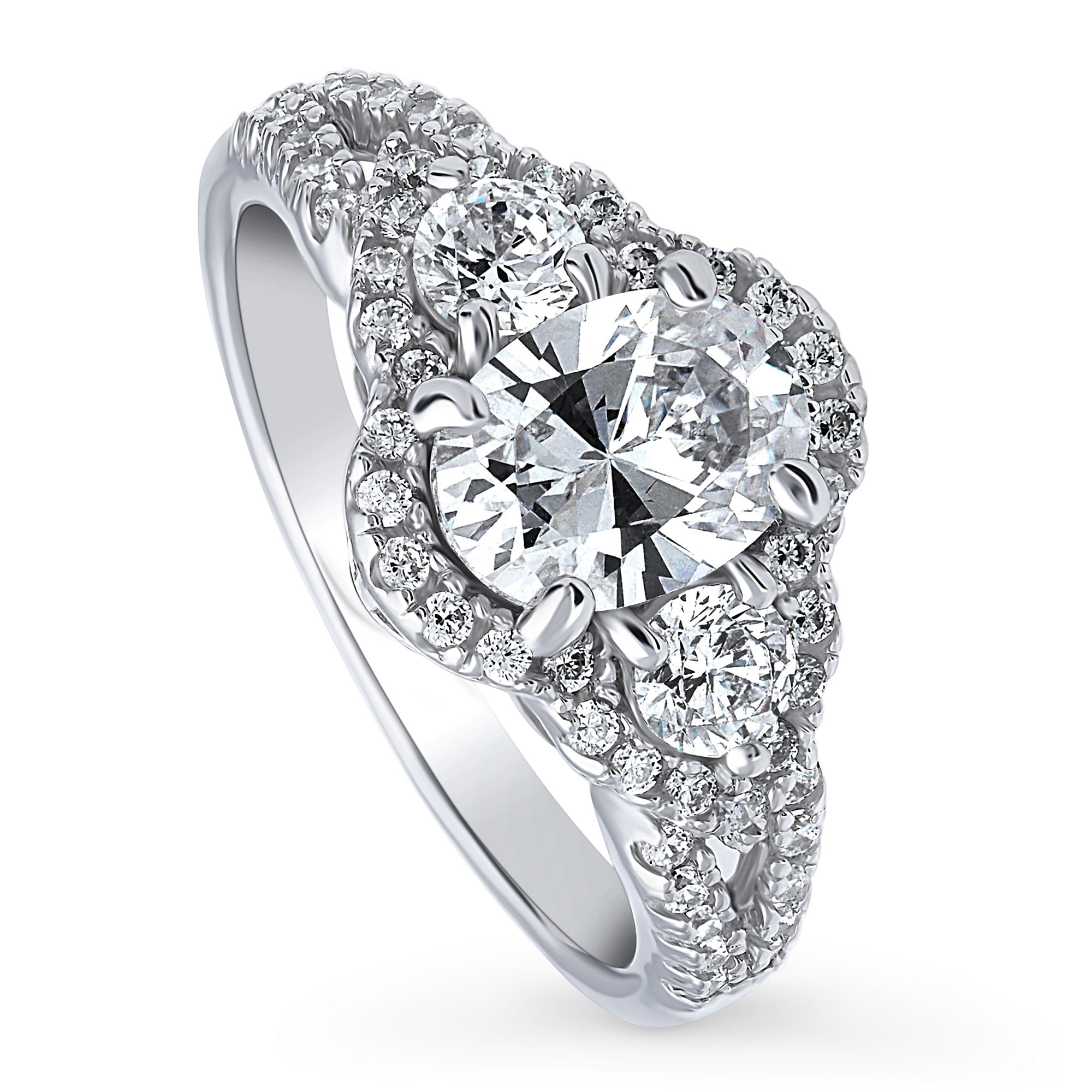 BERRICLE Sterling Silver 3-Stone Wedding Engagement Rings Oval Cut ...