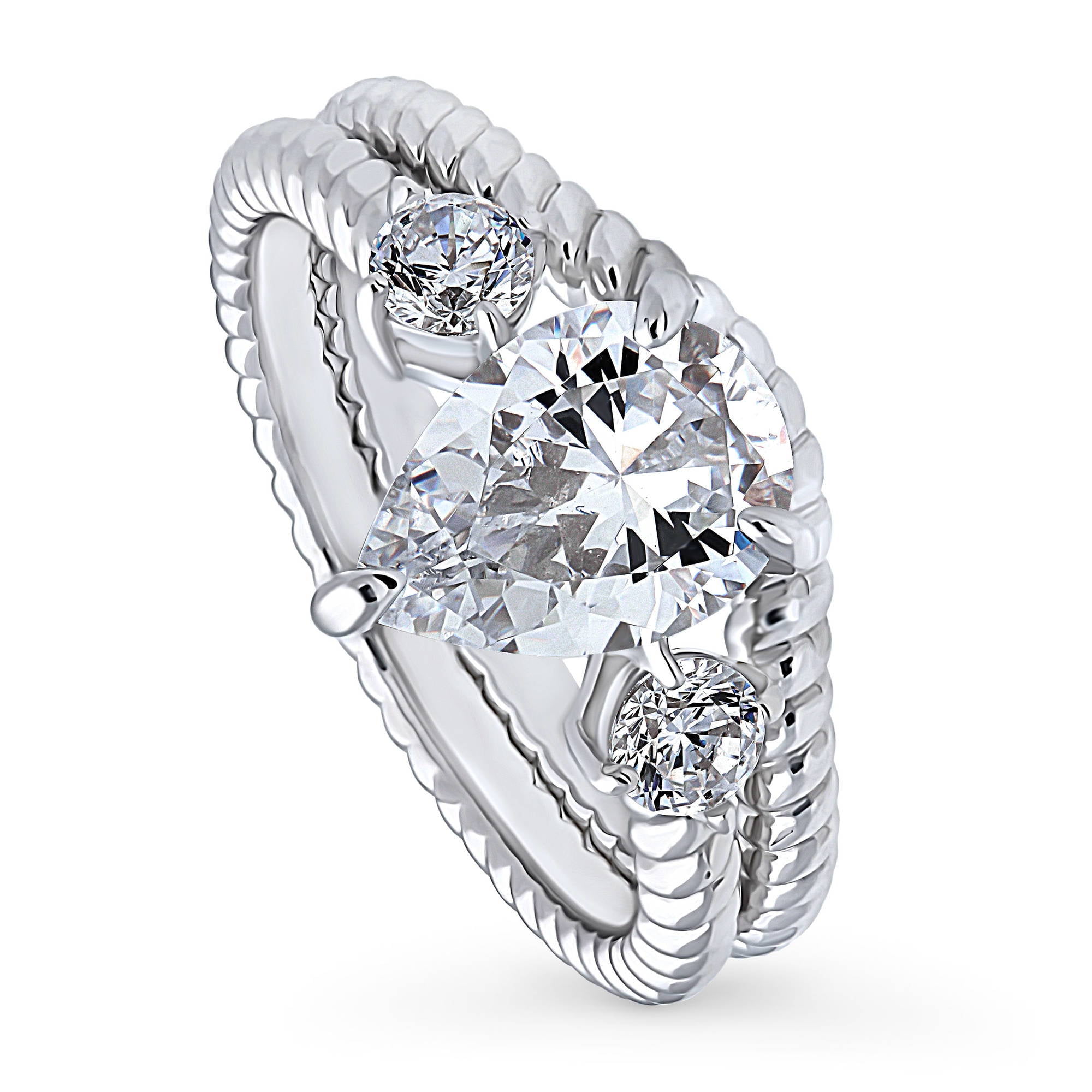 BERRICLE Sterling Silver 3-Stone Wedding Engagement Rings Pear Cut ...