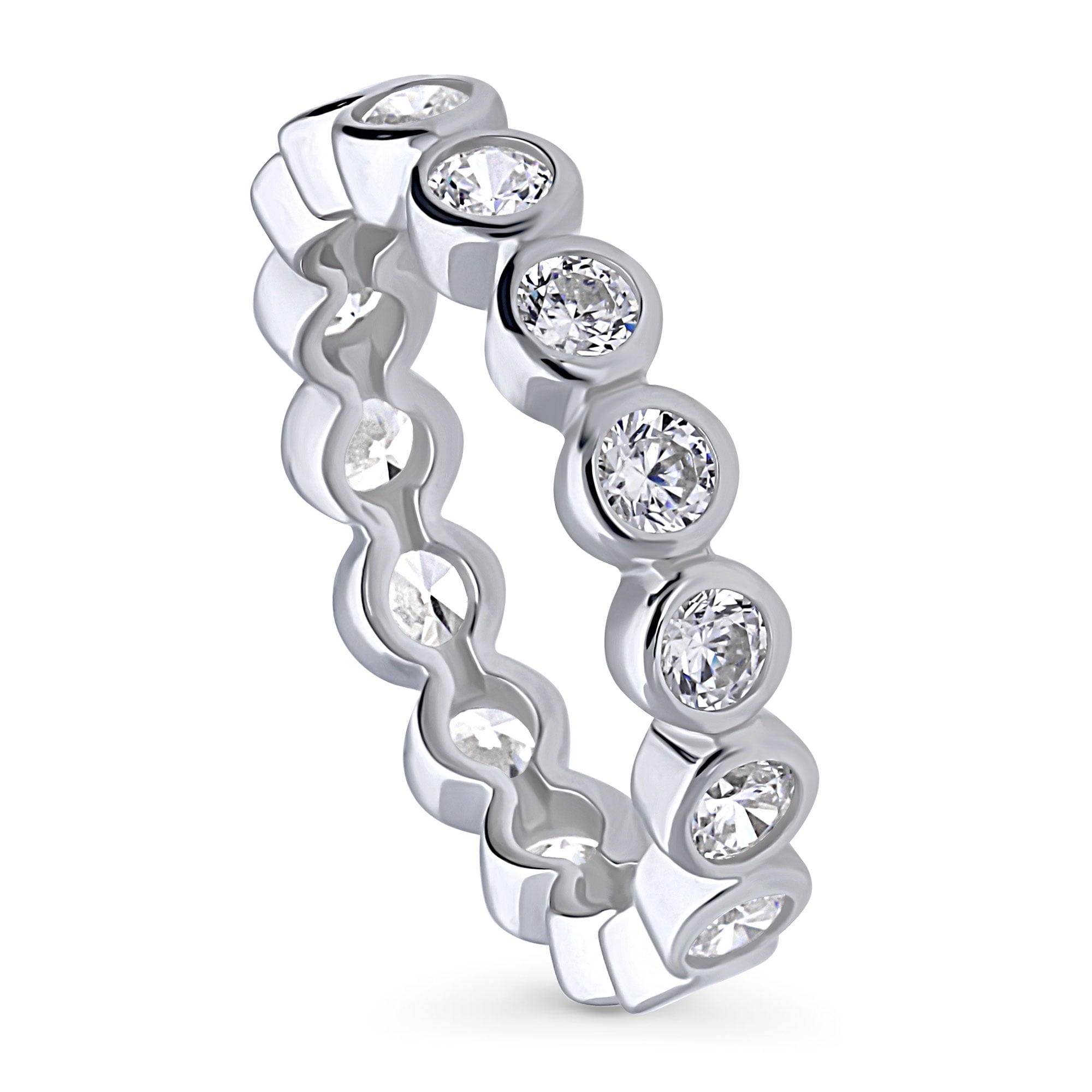 Berricle Sterling Silver Bubble Wedding Rings Bezel Set Cubic Zirconia
