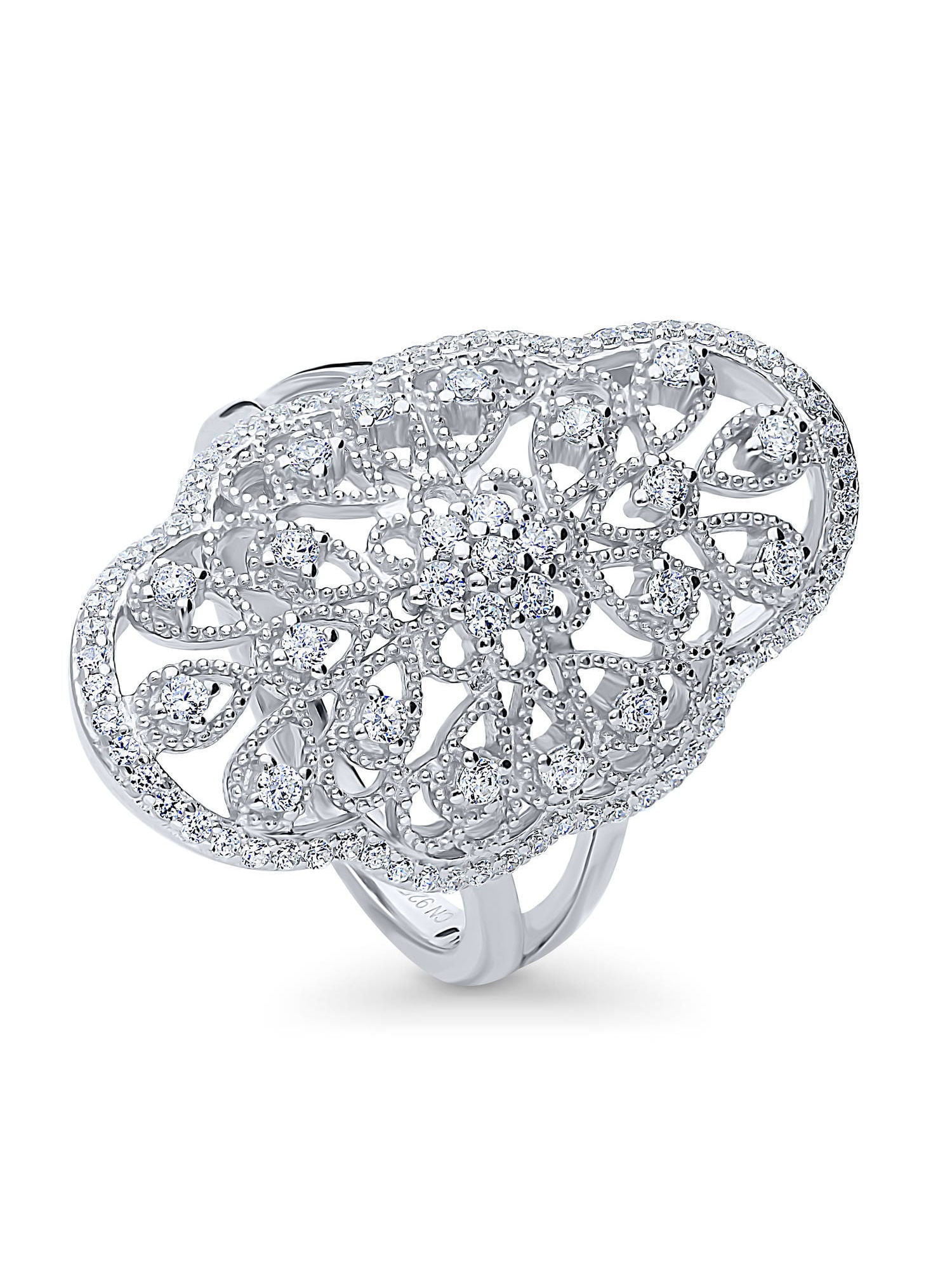 BERRICLE Sterling Silver Flower Cubic Zirconia CZ Statement Navette ...