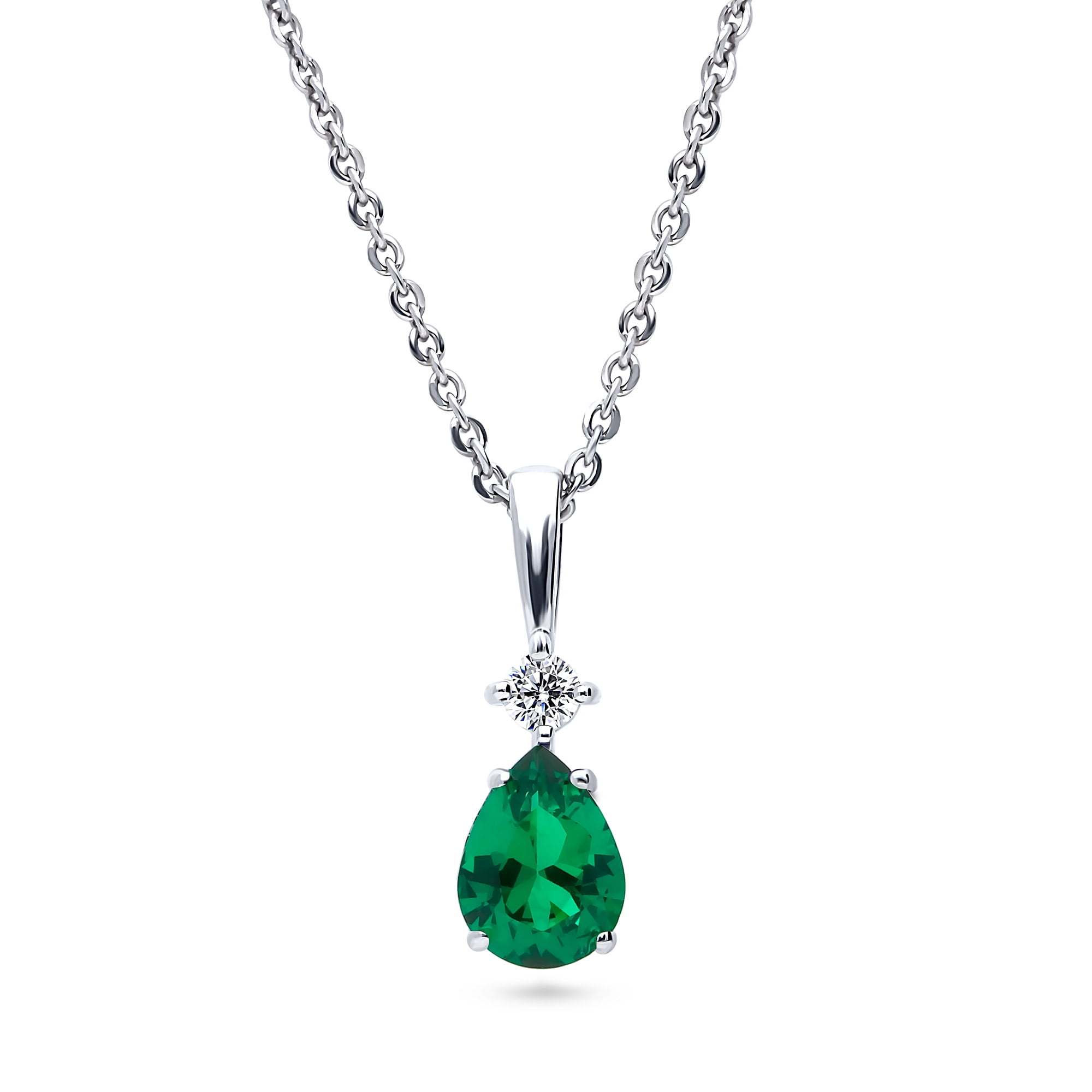 BERRICLE Sterling Silver 2-Stone Green Nano Glass Fashion Pendant ...