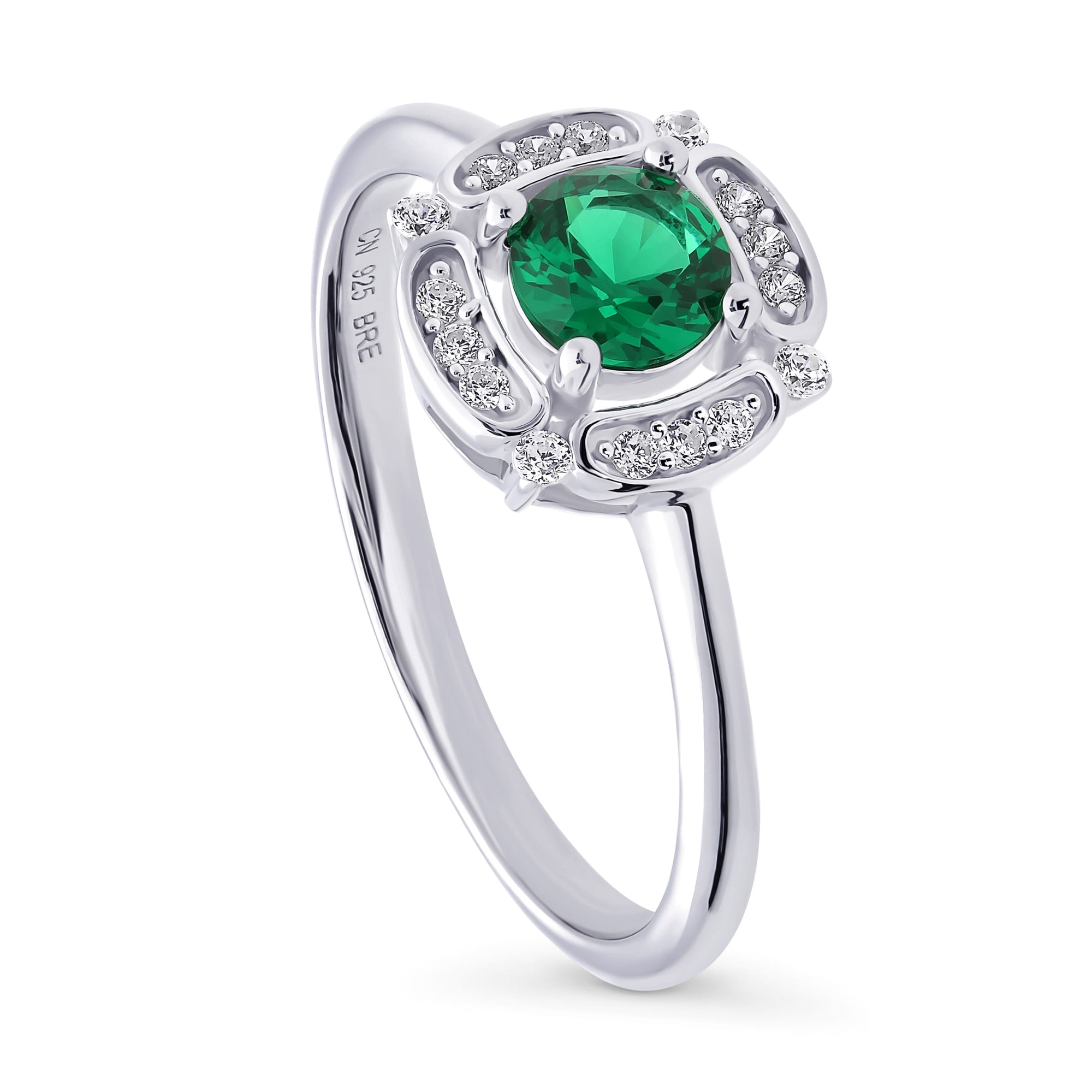 BERRICLE Sterling Silver Halo Green Round Cut Cubic Zirconia CZ Flower Fashion Ring for Women ...