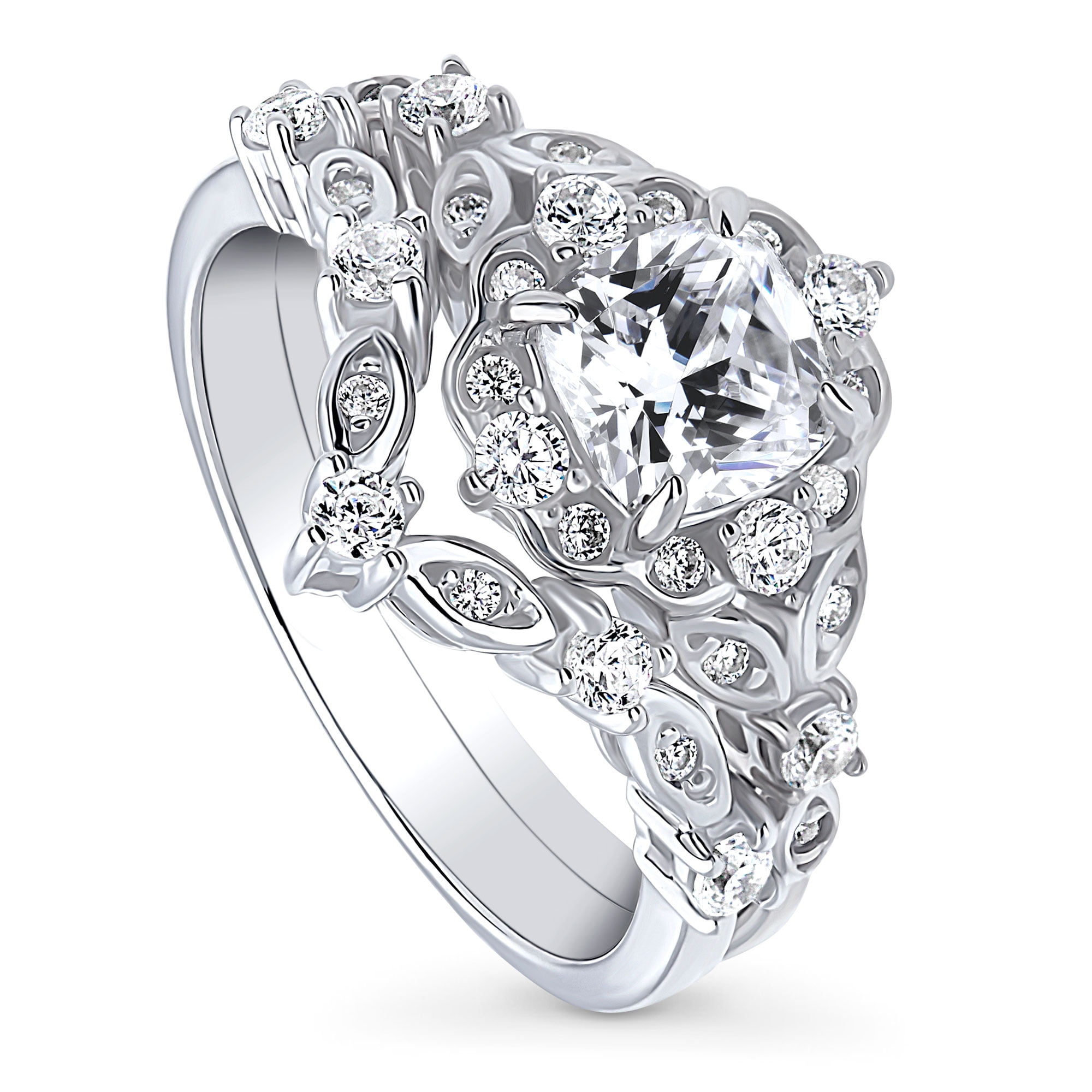 BERRICLE Sterling Silver Halo Wedding Engagement Rings Cushion Cut ...