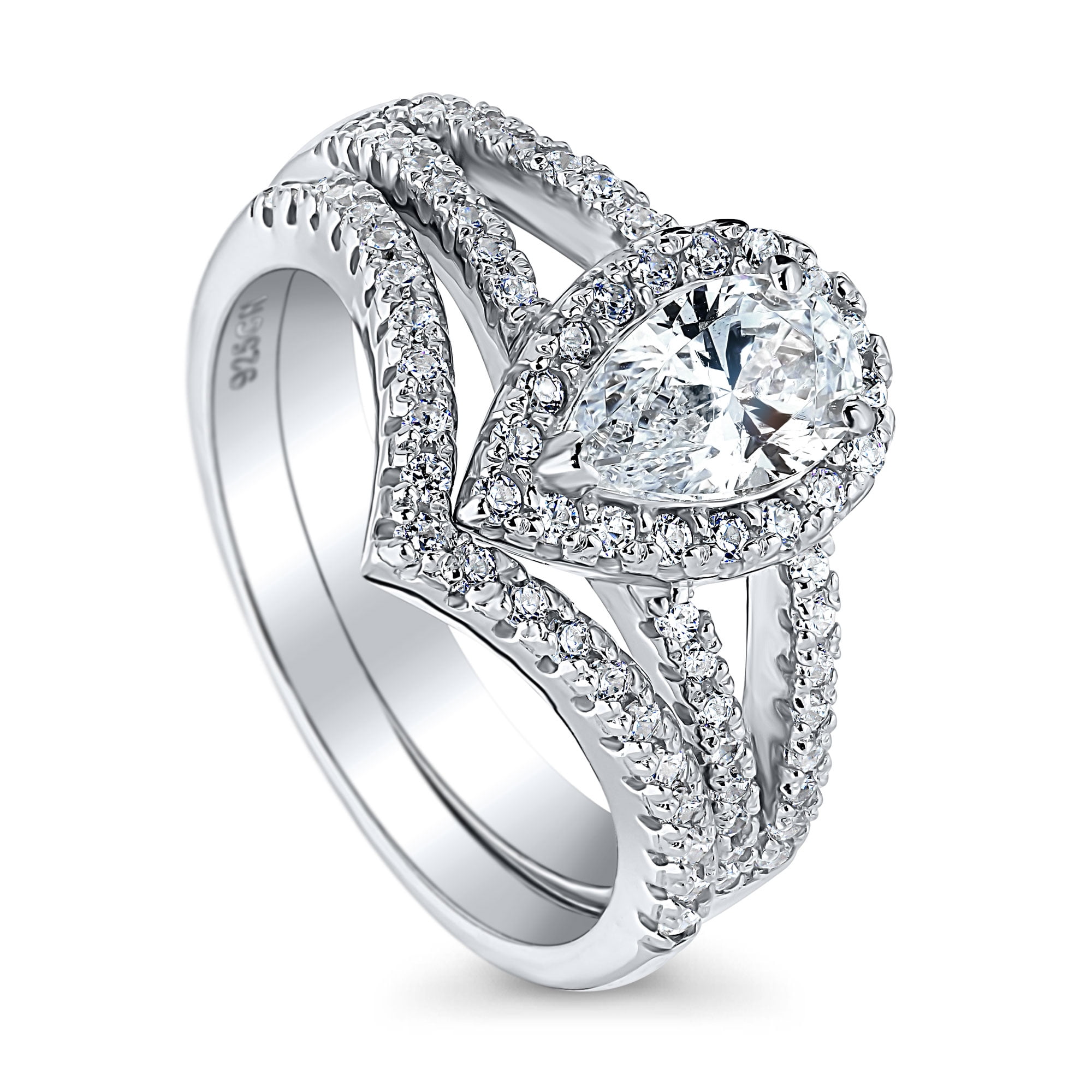 BERRICLE Sterling Silver Halo Wedding Engagement Rings Pear Cut Cubic ...