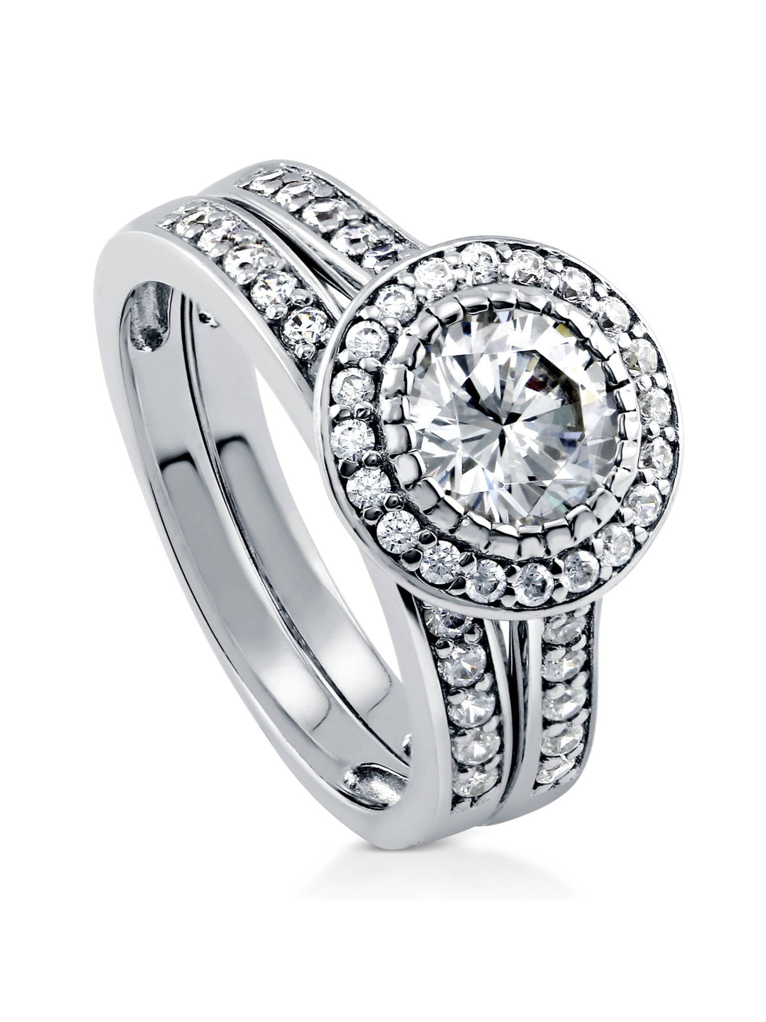 BERRICLE Sterling Silver Halo Wedding Engagement Rings Round Cut Cubic ...