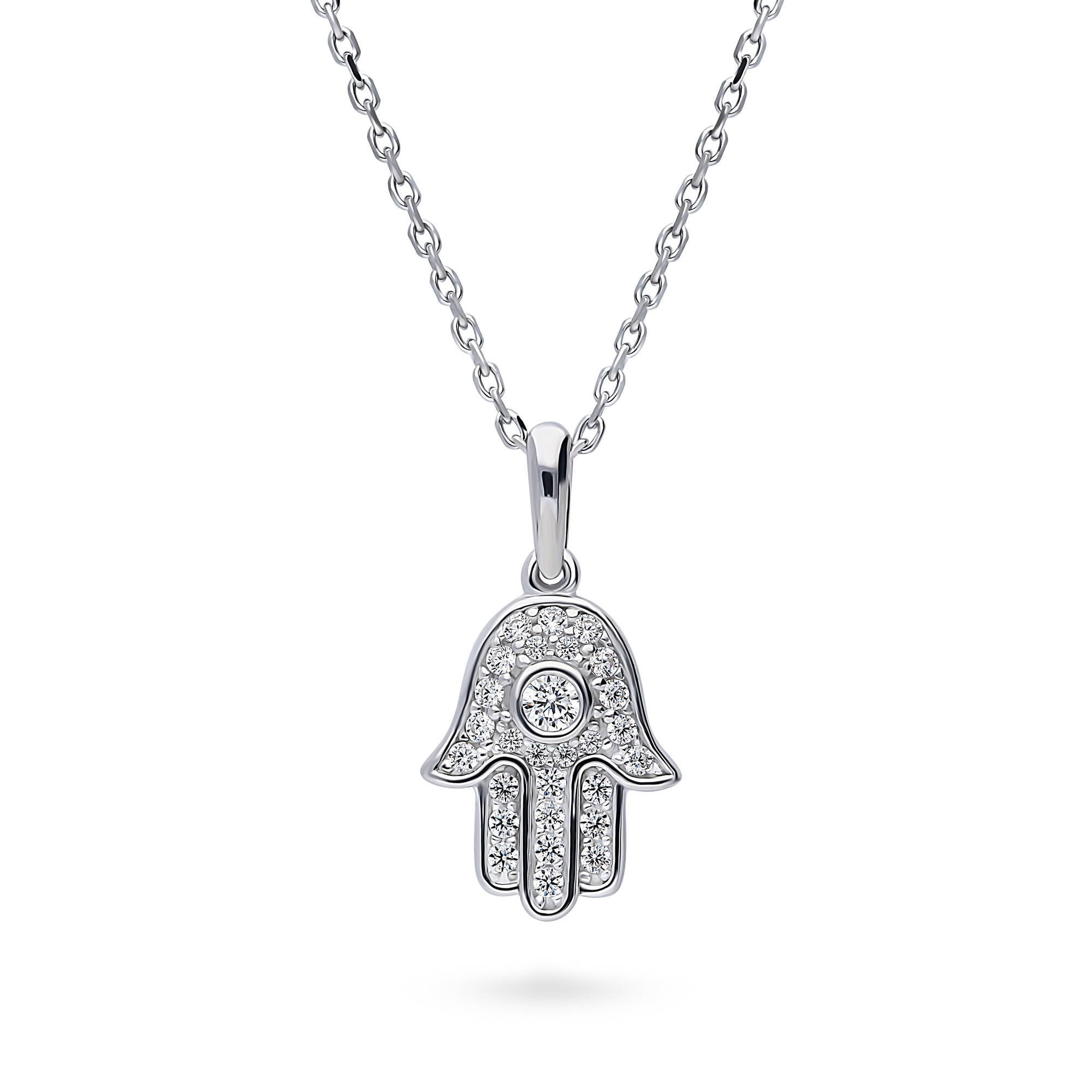 BERRICLE Sterling Silver Hamsa Hand Cubic Zirconia CZ Fashion Pendant ...