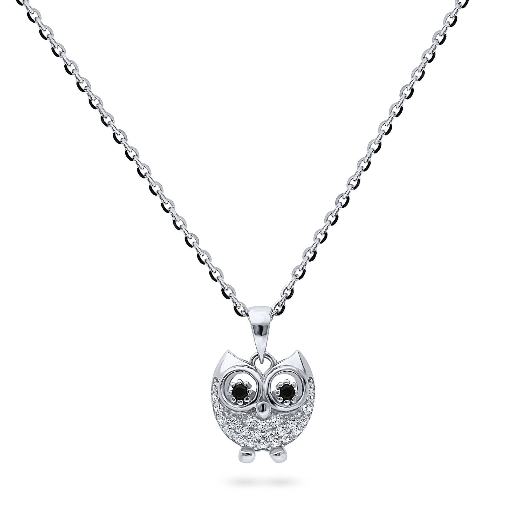 BERRICLE Sterling Silver Owl Cubic Zirconia CZ Fashion Pendant Necklace ...