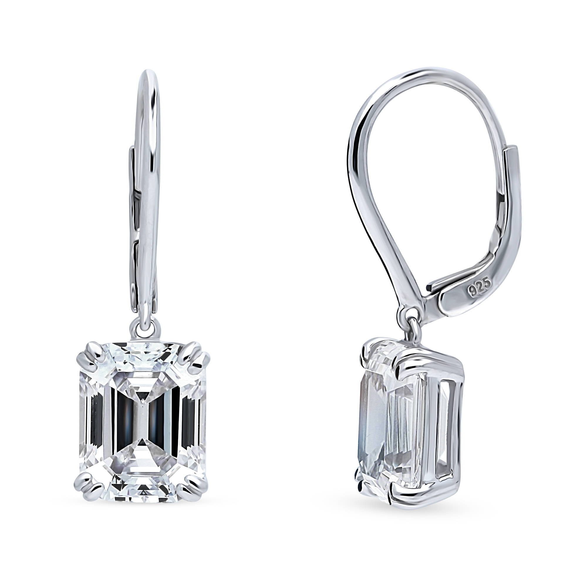 BERRICLE Sterling Silver Solitaire 7.6 Carat Emerald Cut Cubic Zirconia CZ Fashion Leverback ...