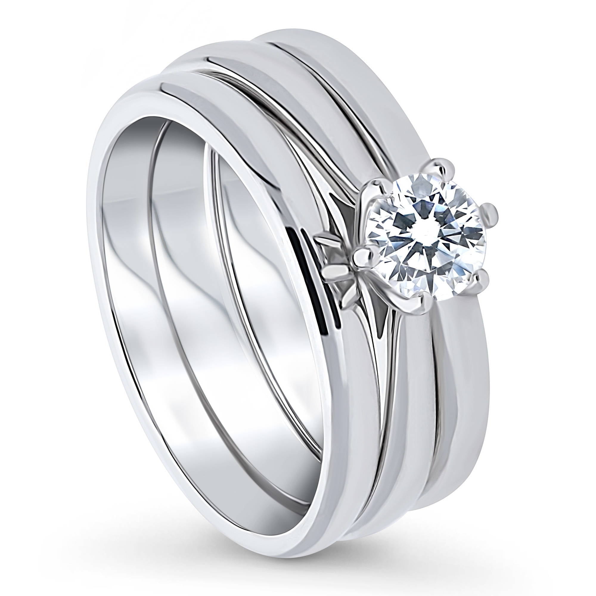 BERRICLE Sterling Silver Solitaire Wedding Engagement Rings 0.45 Carat Round Cut Cubic Zirconia ...