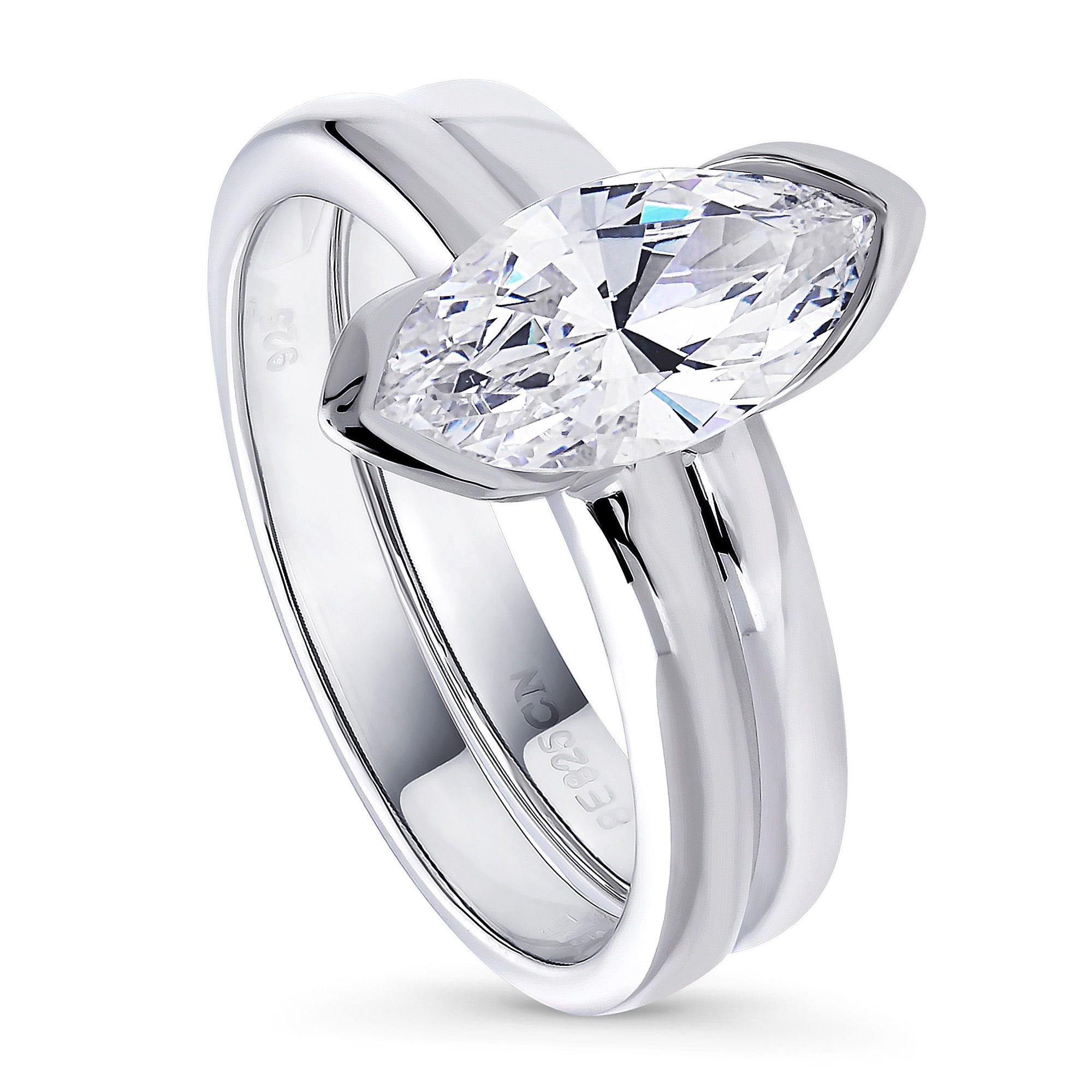 BERRICLE Sterling Silver Solitaire Wedding Engagement Rings 1.6 Carat Half Bezel Set Marquise ...