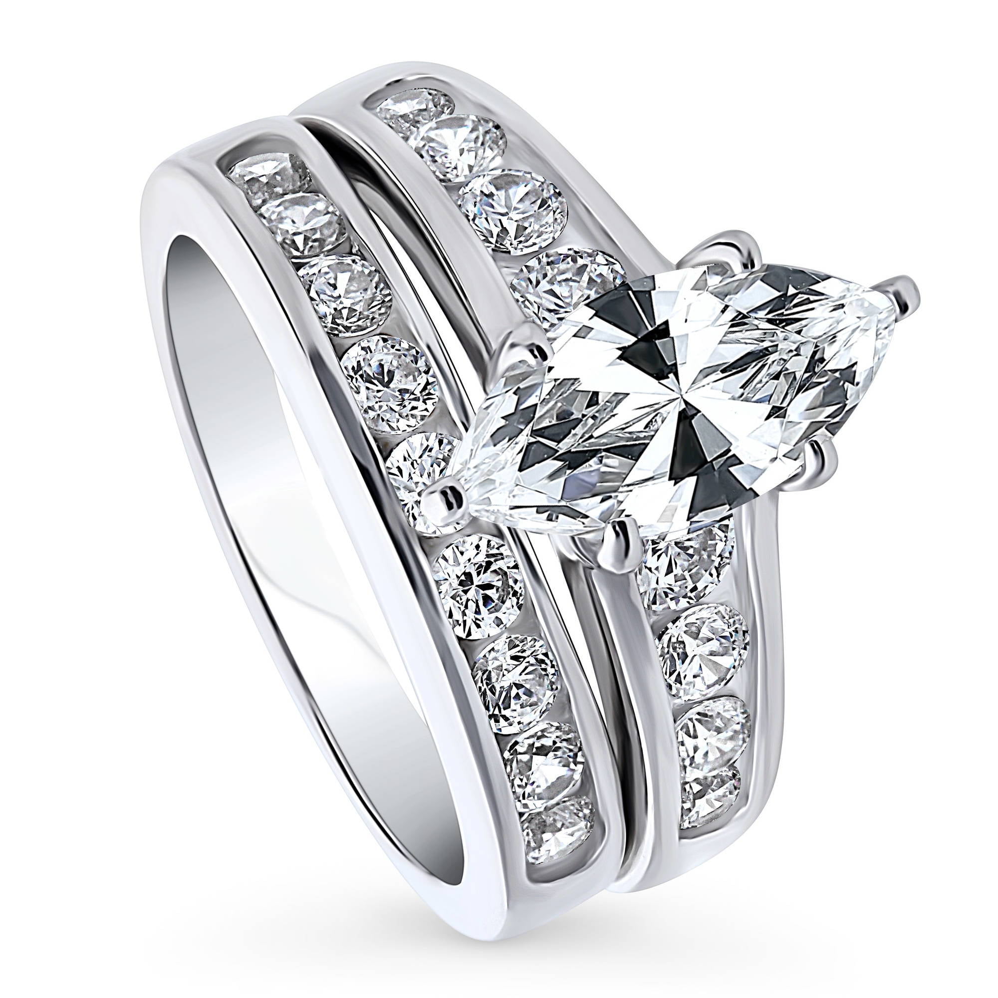 Berricle Sterling Silver Solitaire Ring Set, Marquise Cut CZ, Rhodium Plated, Size 9.5 - Walmart.com