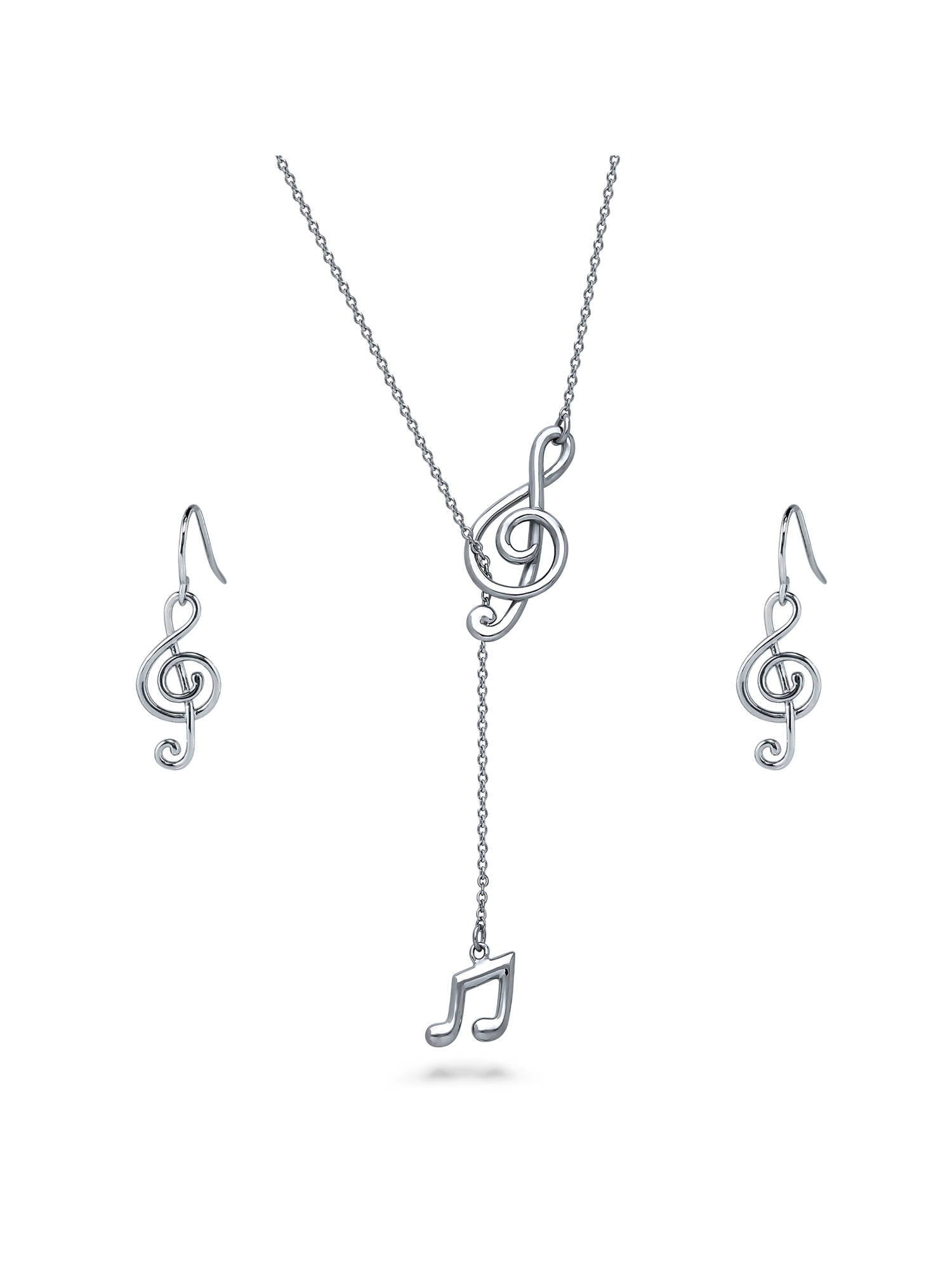 BERRICLE Sterling Silver Treble Clef Music Note Fashion Necklace and ...