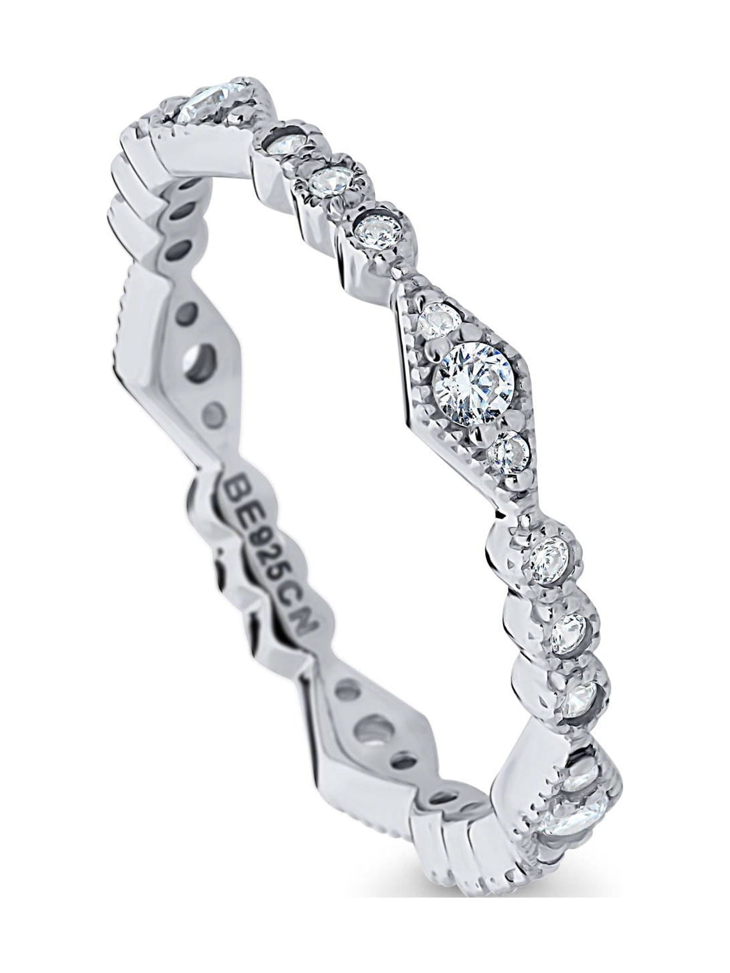 BERRICLE Sterling Silver Vintage Inspired Art Deco Wedding Rings Pave Set Round Cut Cubic ...