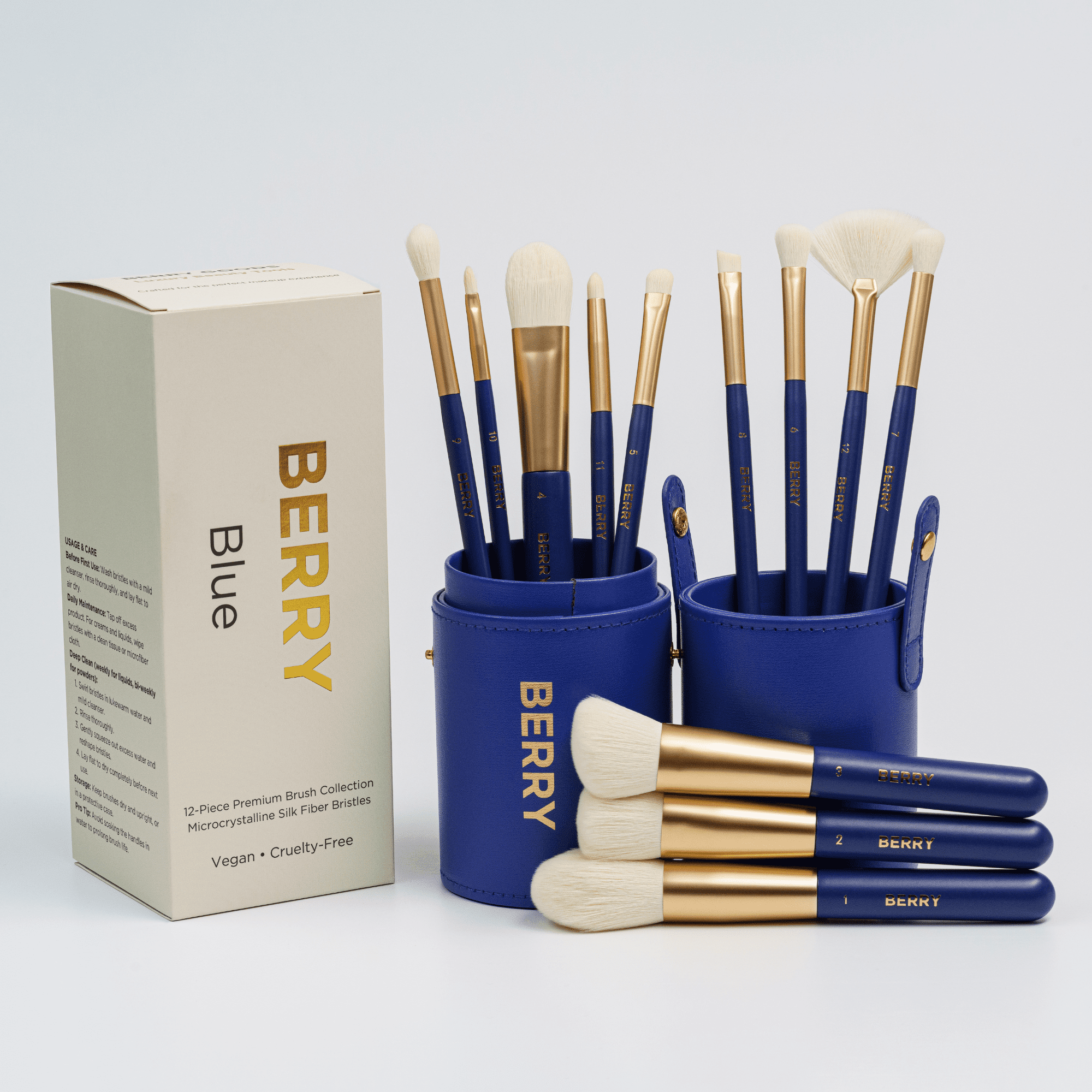 BERRY GOODS 12-Piece Makeup Brush Set with Microcrystalline Silk Fibers ...