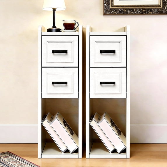 BERRY NEST Narrow Black Nightstand, Wood Slim Bedside Tables for Small ...