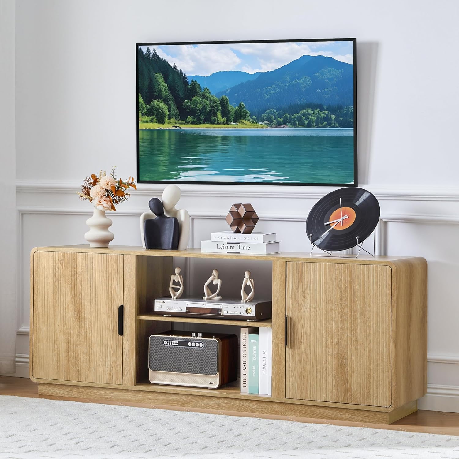 BERRYMERRY 60inch Fluted TV Stand with Storage,Mid Century Modern ...