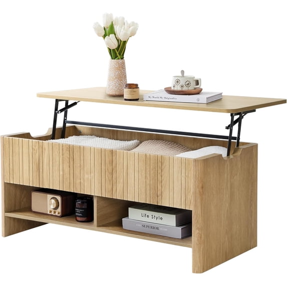 BERRYMERRY Wood Lift Top Coffee Table with Hidden Storage & Open Shelf ...