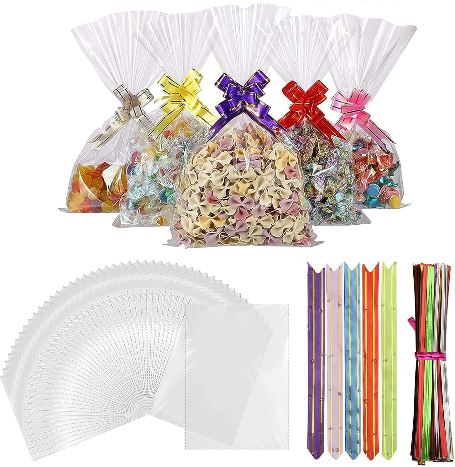 BERTDOMD 1 Set Decorative Cellophane Bags With Pull Bows And Ties For ...