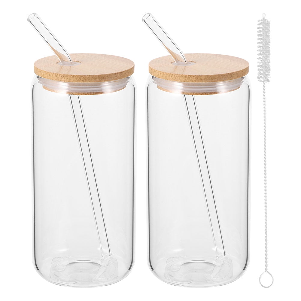 BERTDOMD 1 Set of Can Shaped Glass Cups Drinking Bottles with Straw Lid ...