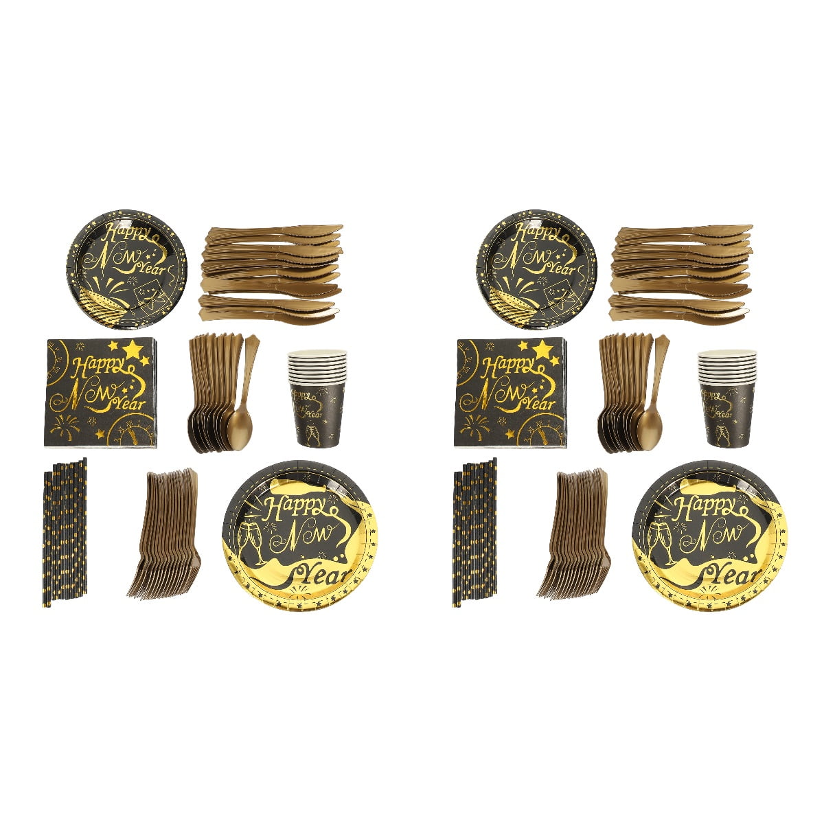 BERTDOMD 2 Sets Disposable Party Dinnerware New Year Theme Paper Plates ...