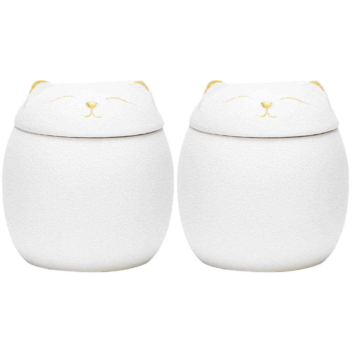 EXHUMKY White Ceramic Cat Canister for Tea and Dried Fruit Storage 2Pcs ...