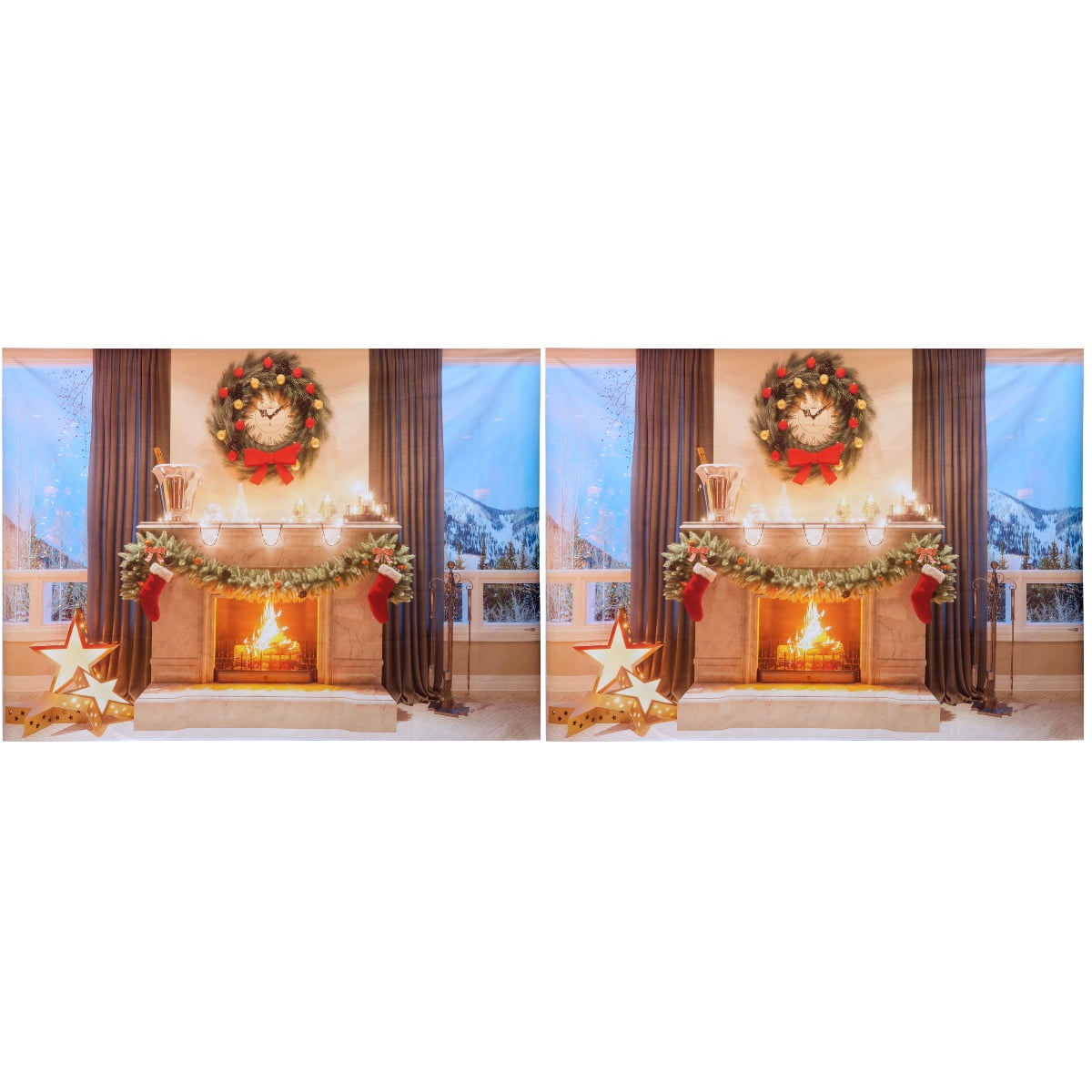 BERTDOMD 2pcs Christmas Backdrop Window and Fireplace Family Portrait Photo Booth Backdrop ...