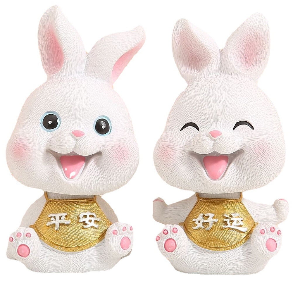 BERTDOMD 2pcs Rabbit Shaking Car Toys Bobblehead Bunny Figurines Lucky ...