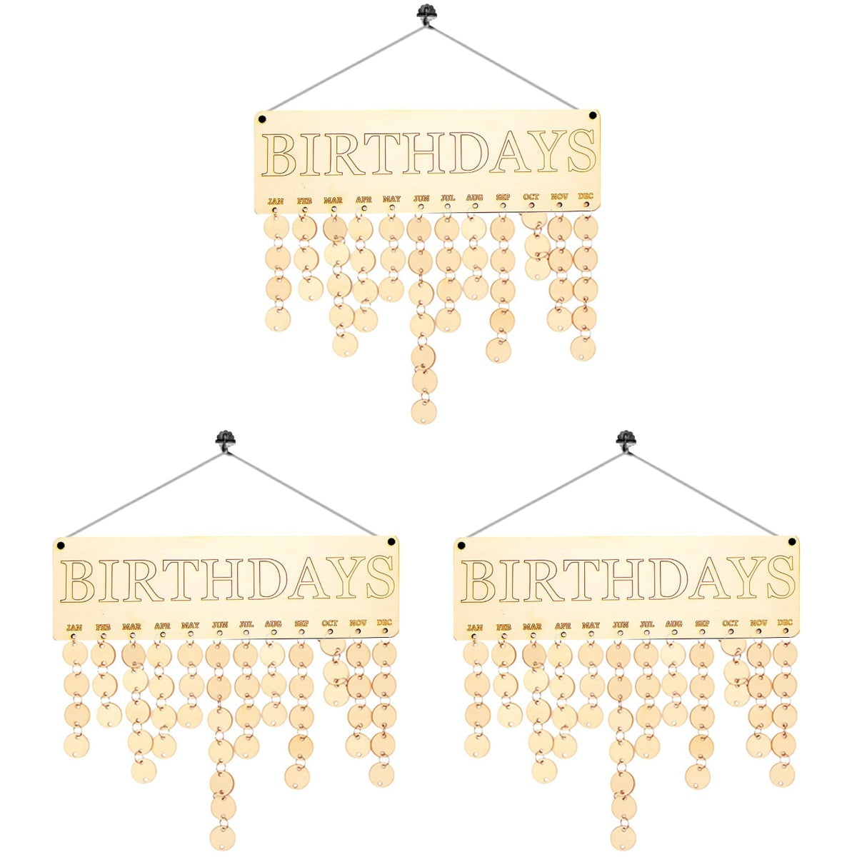 EXHUMKY DIY Khaki Wooden Hanging Calendar 3pcs Set Birthday Reminder ...