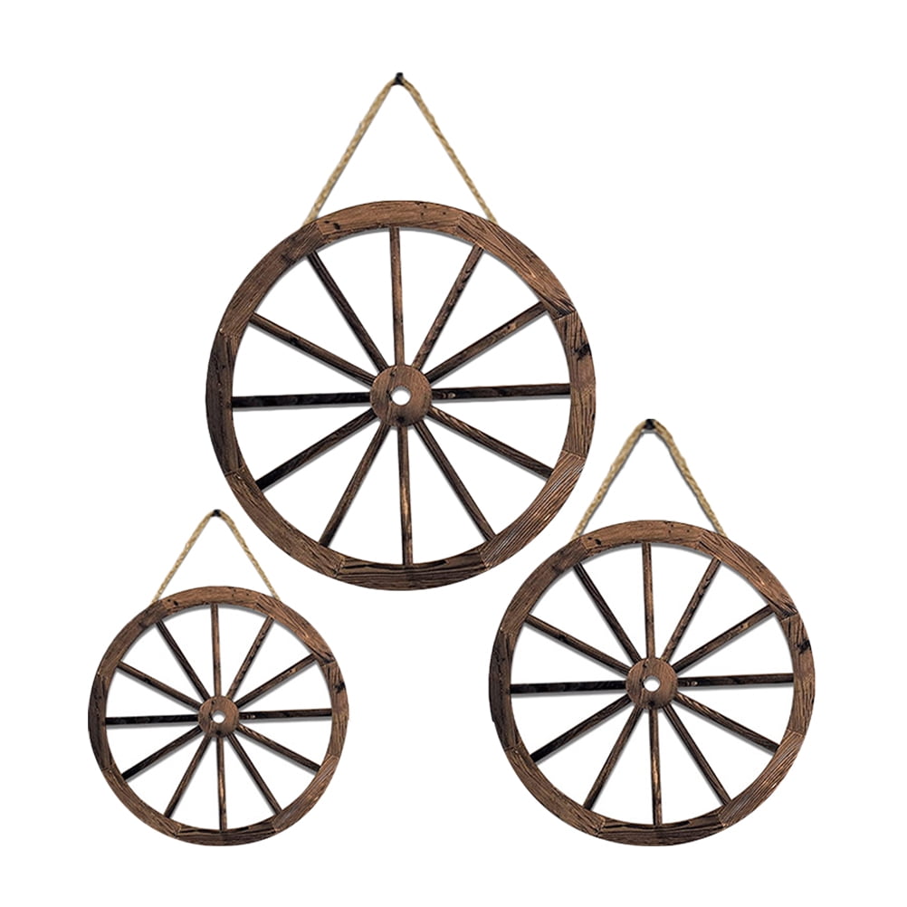 BERTDOMD 3pcs Wagon Wheel Wall Art Farmhouse Rustic Round Wood Wagon ...