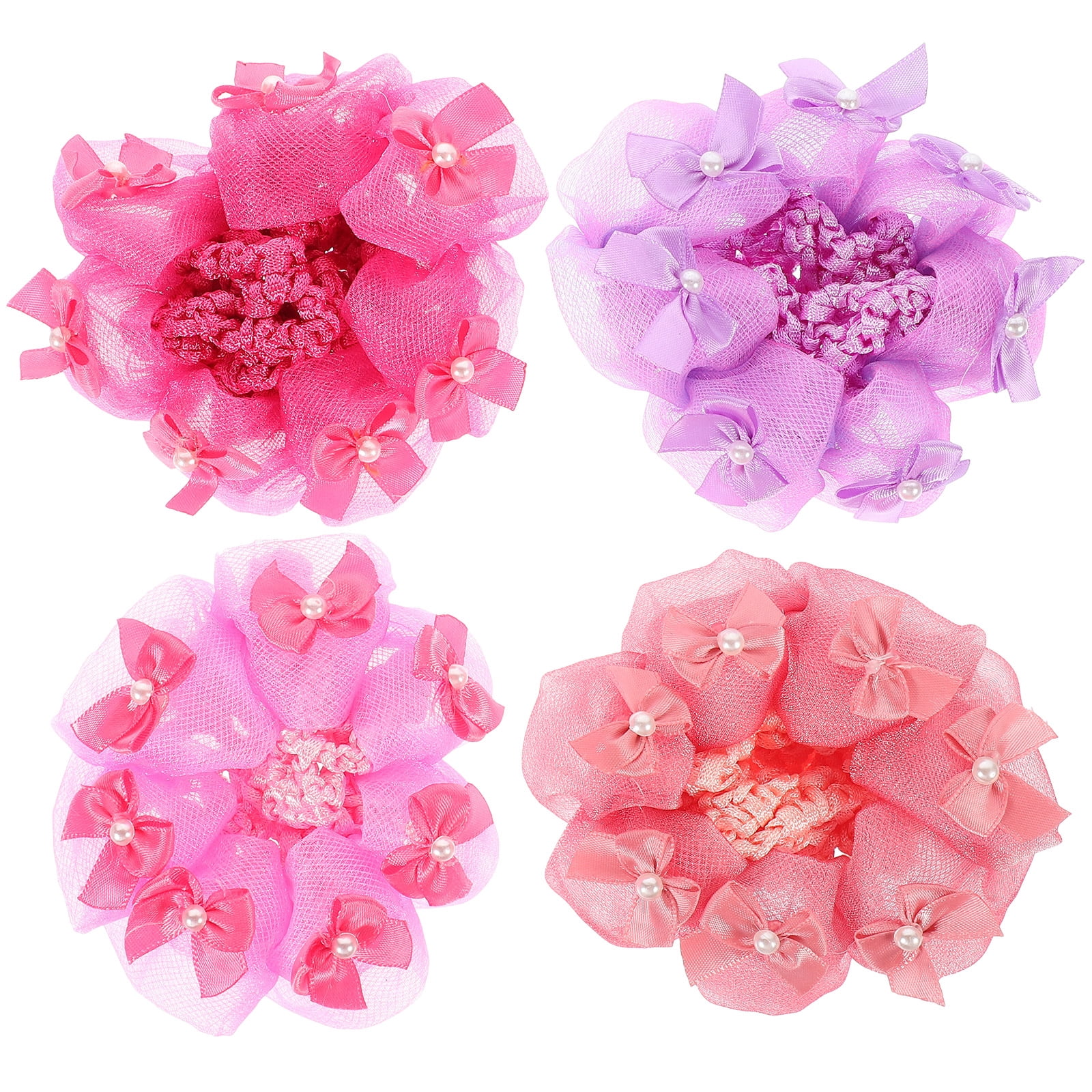BERTDOMD 4 Pcs Hair Snood Flower Hair Bun Covers Elastic Hair Bun ...