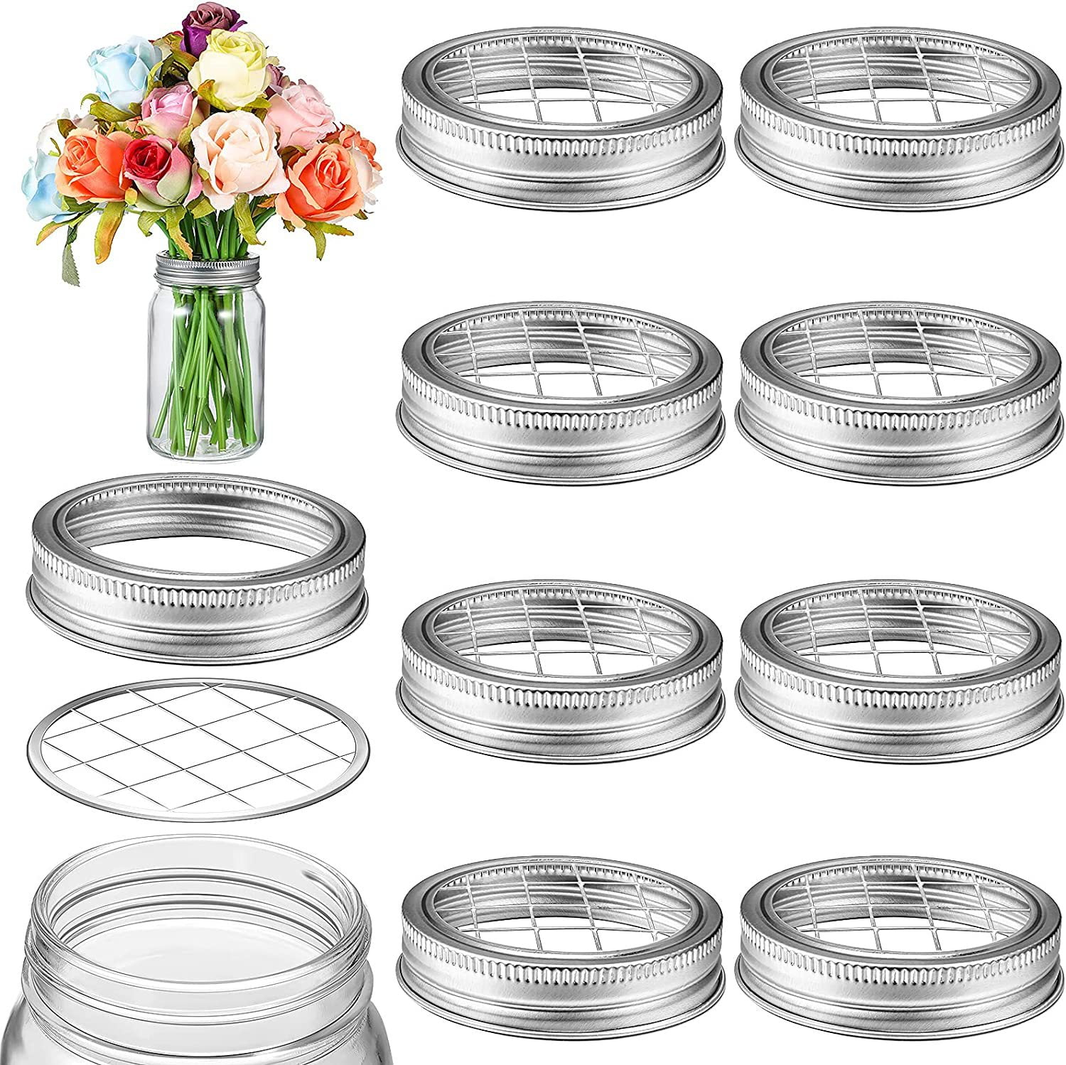 BERTDOMD 4 Sets Of Jar Flower Lid Insert Metal Flower Frog Lid Small ...