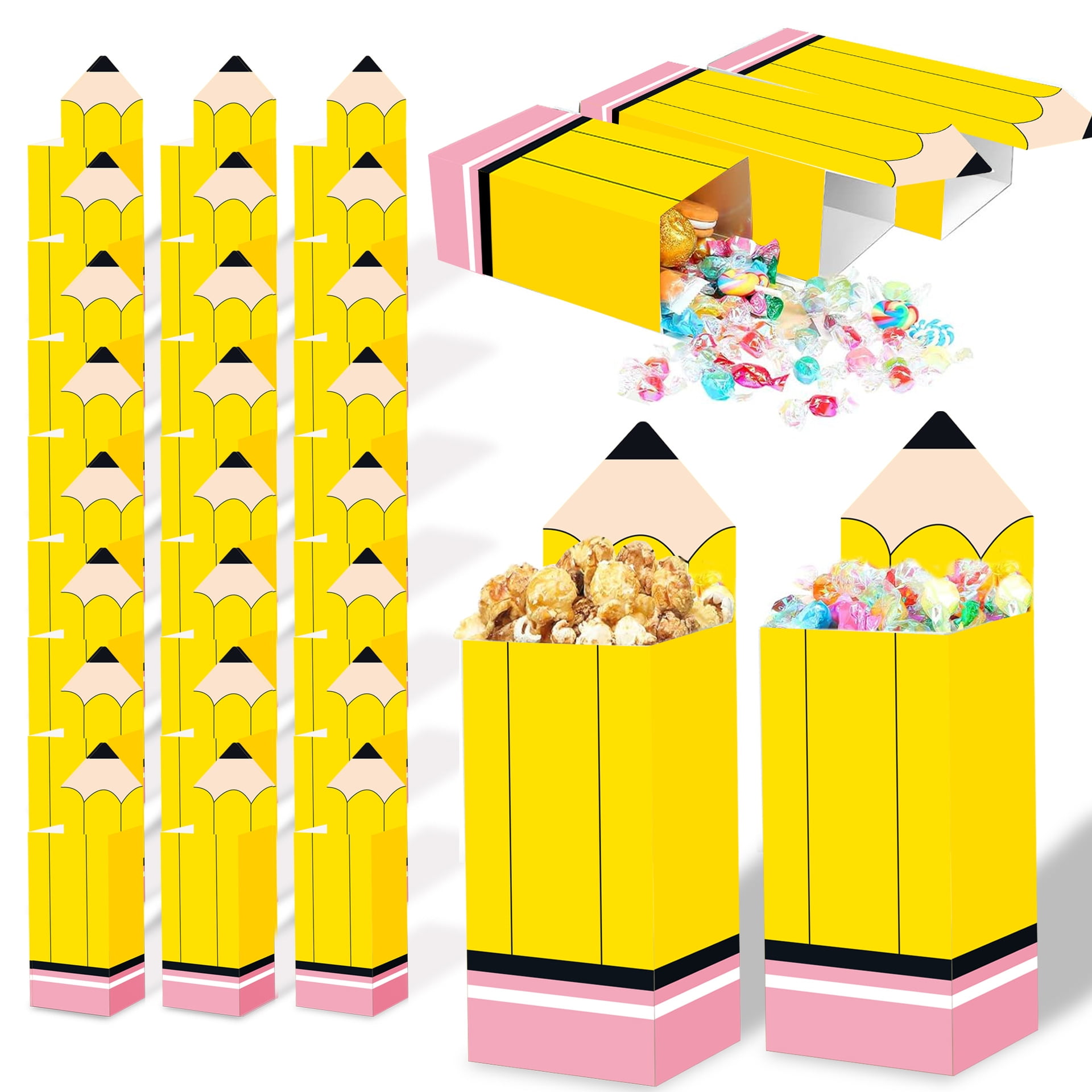 BERTDOMD Back To School Pencil Candy Boxes: 12pcs Popcorn Holders Party ...