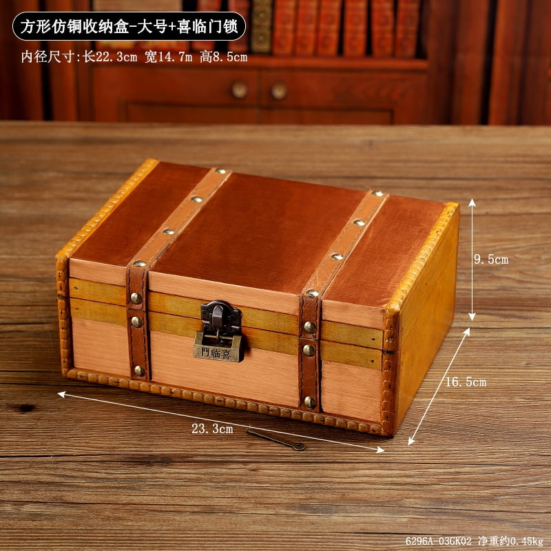 EXHUMKY Retro Wooden Storage Box Hinged Lid Treasure Chest Desktop ...