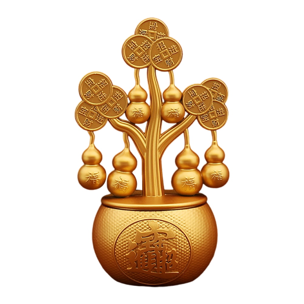 HEMOTON Golden Rotable Fortune Tree for Home Decor Aluminum Alloy ...