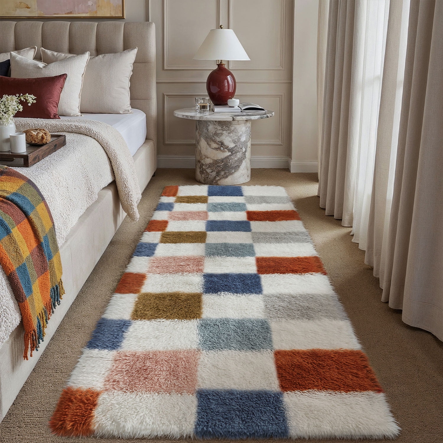 BERTHMEER 2'x6' Multicolor Fluffy Shag Runner Rugs for Living Room ...
