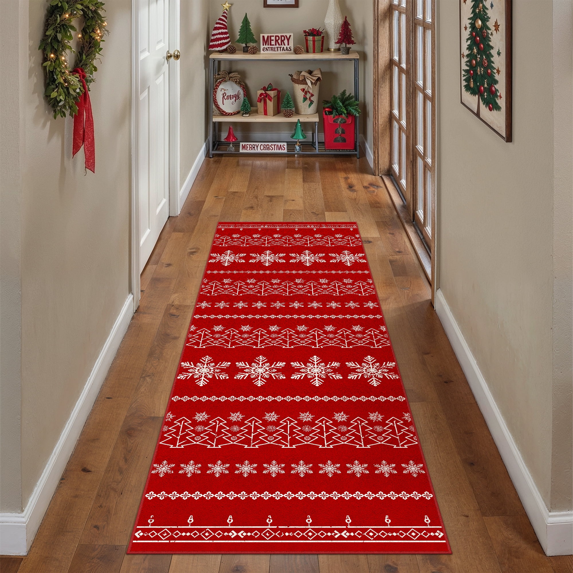 BERTHMEER 2'X6' Christmas Runner Rug Red Hallway Runner for Indoor ...