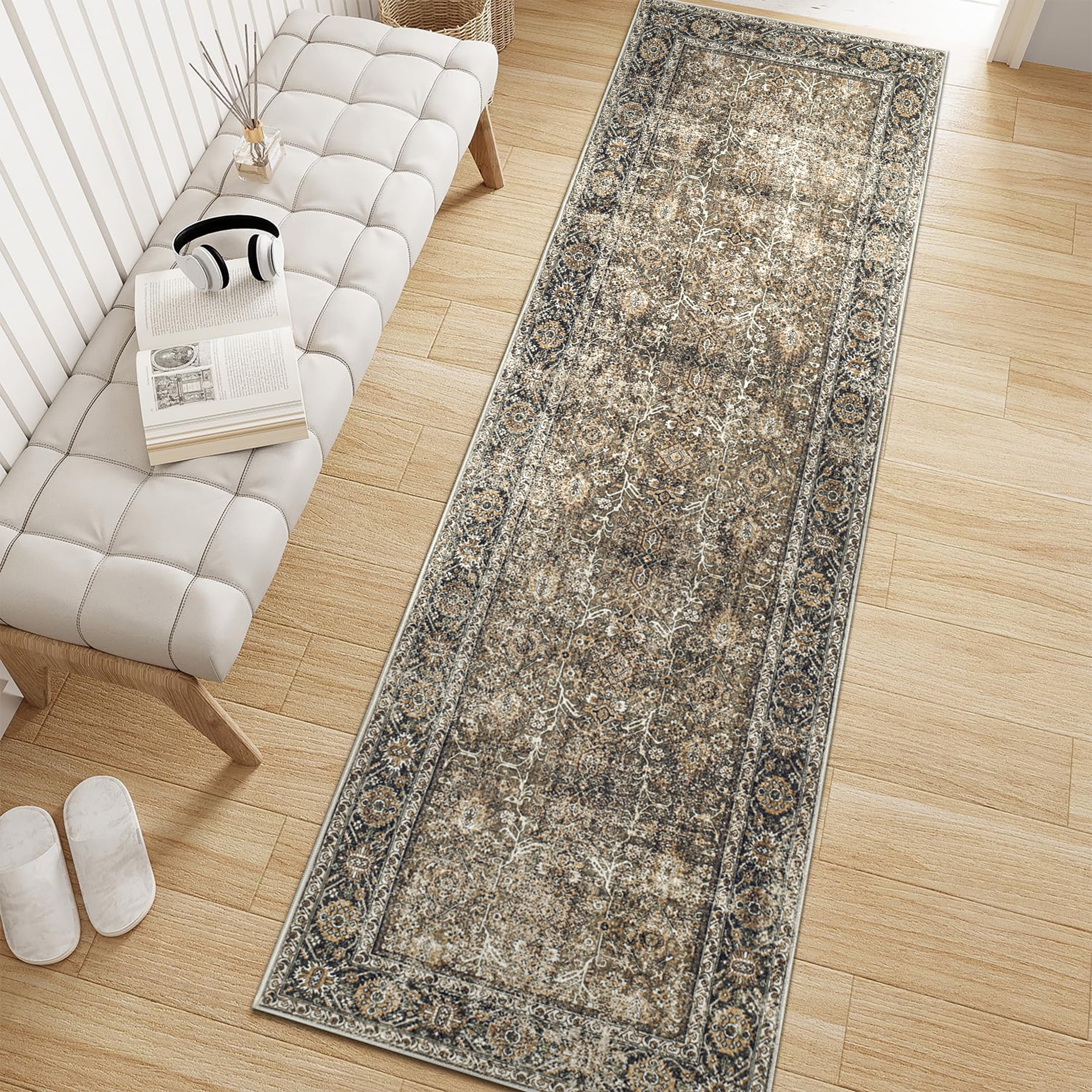 BERTHMEER 2'x12' Washable Brown Runner Rugs for Hallway Bathroom ...