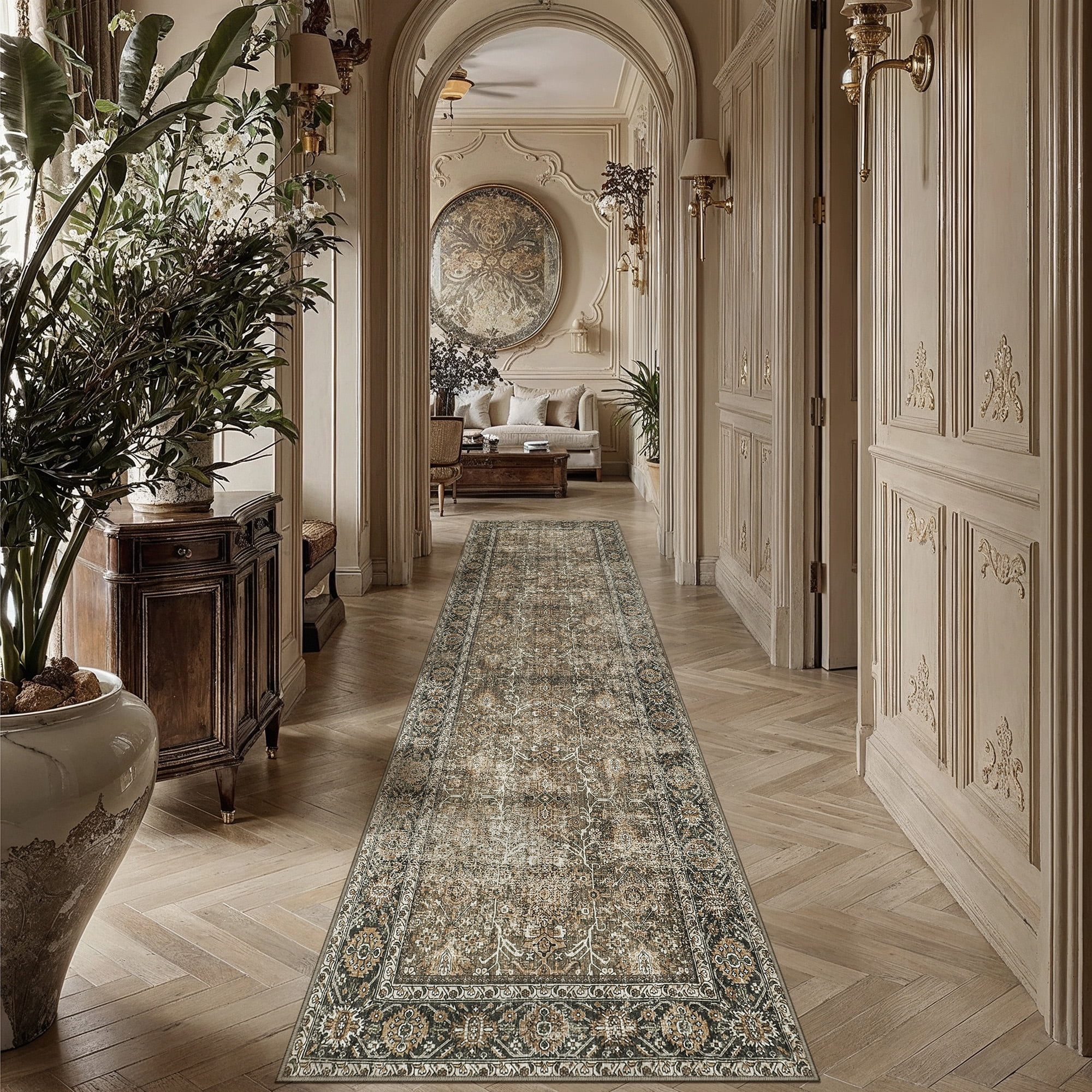 BERTHMEER 2'x12' Washable Brown Runner Rugs for Hallway Bathroom ...