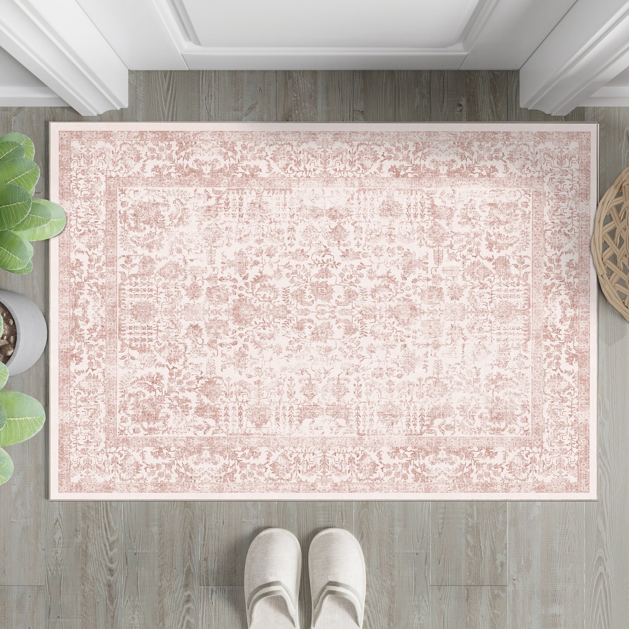 Berthmeer Pink 2x3 Indoor Entryway Vintage Oriental Washable Throw Mat ...