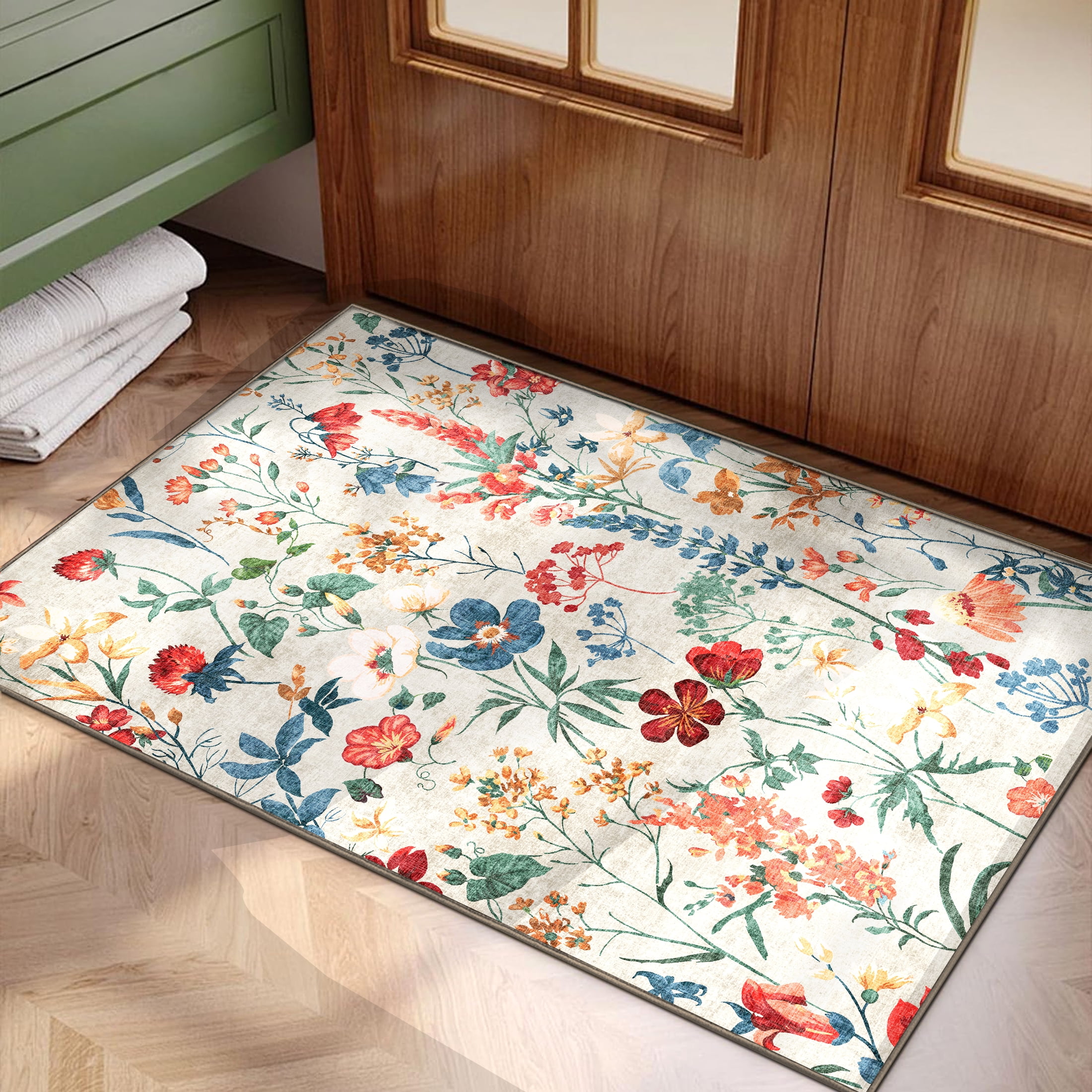 BERTHMEER 2'x3' Small Beige Floral Area Rugs for Bathroom Bedroom ...